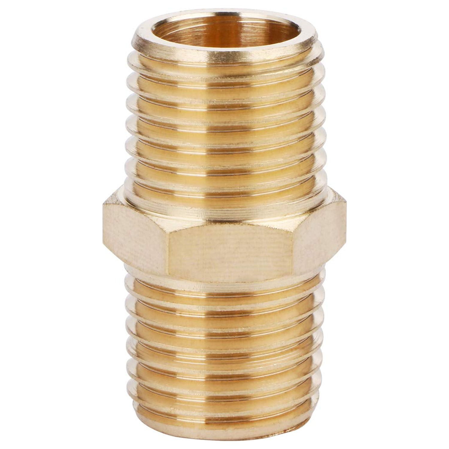 U.S. Solid 1pc Brass Pipe Fitting Hex Nipple Hose Connector, 1/4in NPT ...