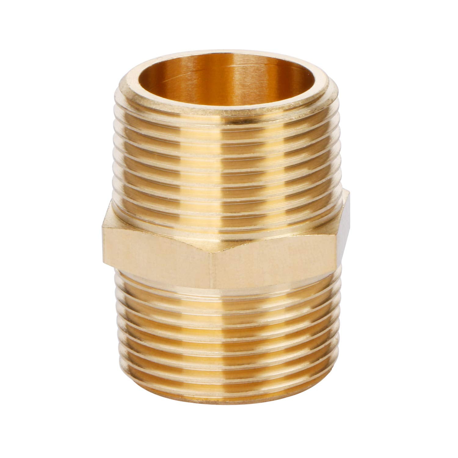U.S. Solid 1pc Brass Pipe Fitting Hex Nipple Hose Connector, 3/4in NPT ...
