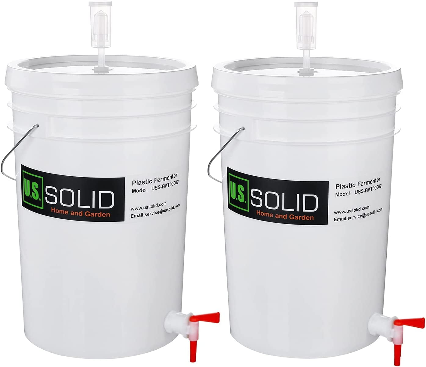U.S. Solid 2-Pack Plastic Fermenter - 6.5 Gallon Food-Grade Fermenting ...