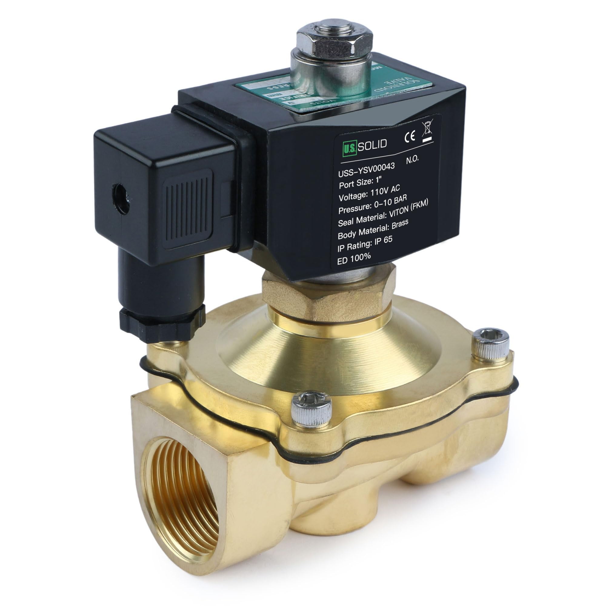 U.S. Solid 3/4" Brass Solenoid Valve - 110V AC, Normally Open, 10 Bar Electric Valve for Water ...