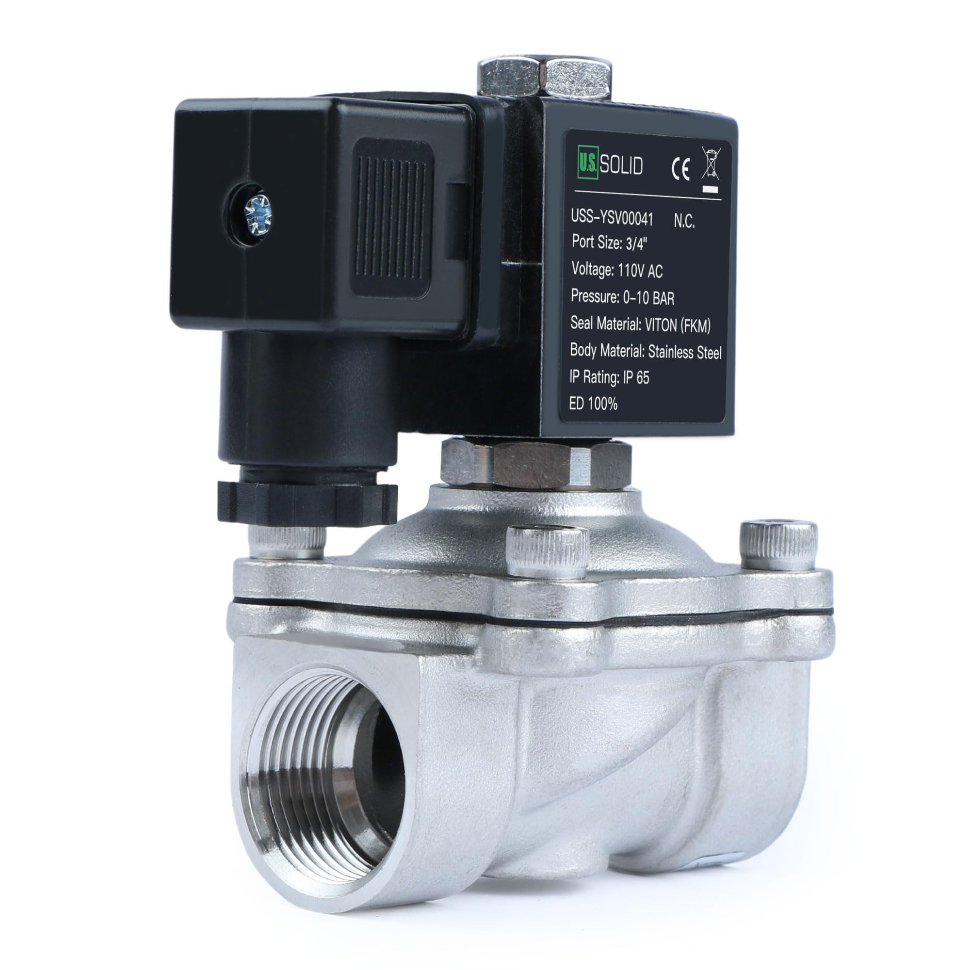 U.S. Solid 3/4" Stainless Steel Solenoid Valve - 110V AC, Normally ...