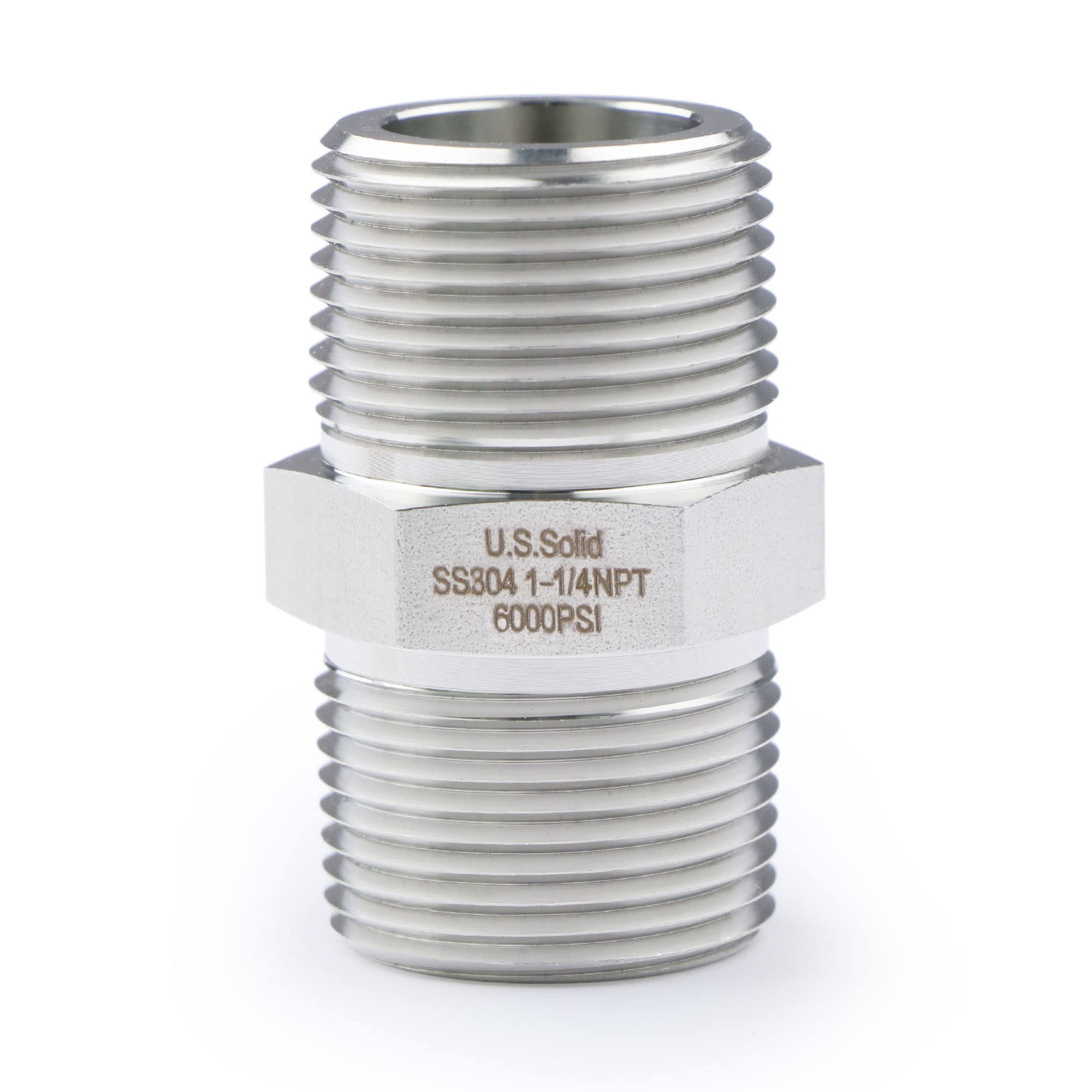 U.S. Solid 304 Stainless Steel Hex Nipple, 6000 psi High Pressure Heavy ...