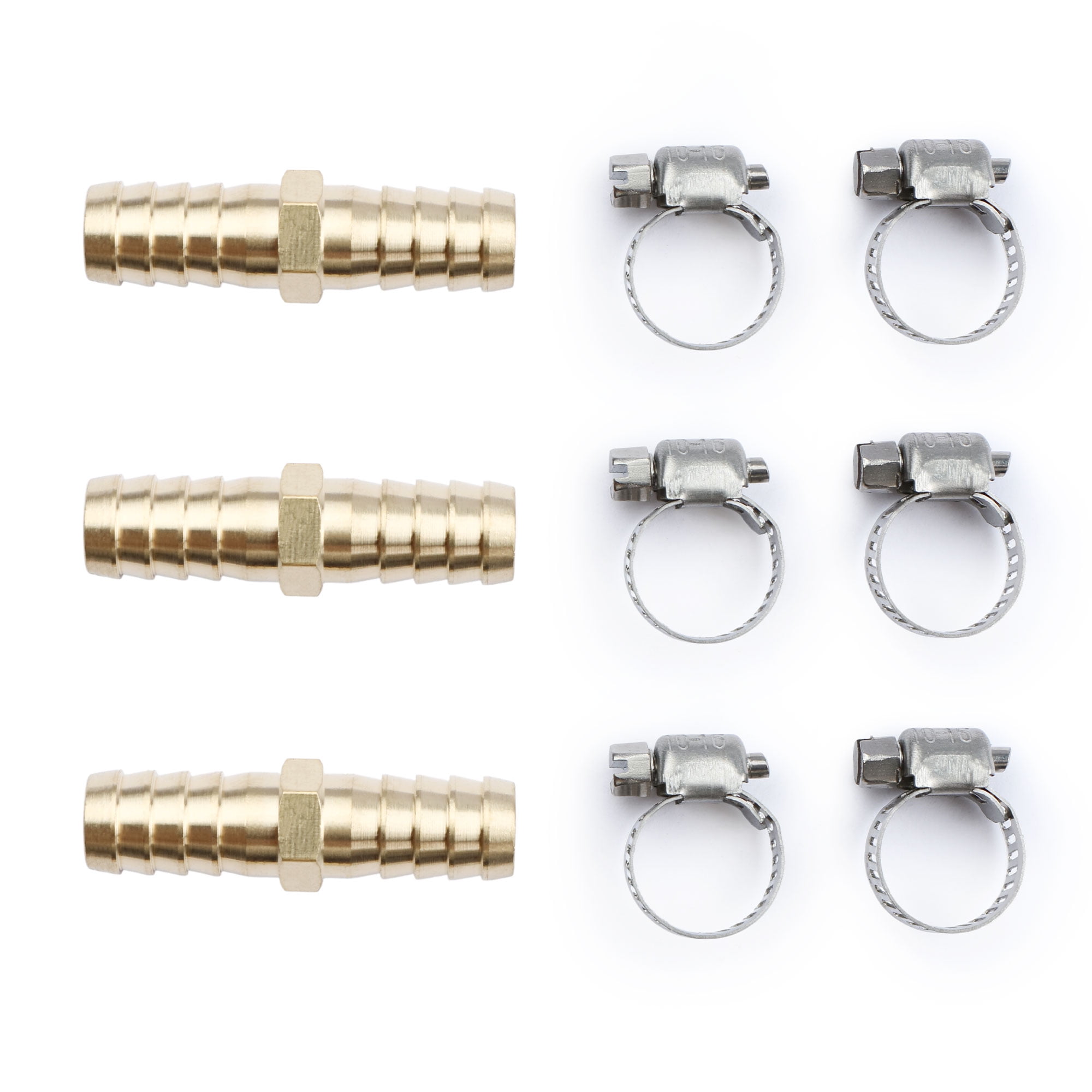 U.S. Solid Brass 2-Way Hose Barbed Splicer Connector, 6 Clamps (3 Pack ...