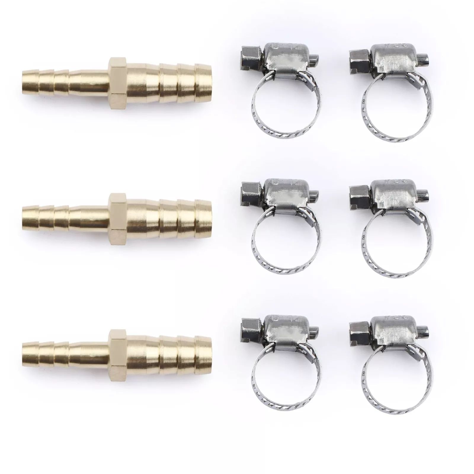 U.S. Solid Brass Hose Barb Reducer W/ 6 Clamps 3/8 Brab X 1/4 Barb ...