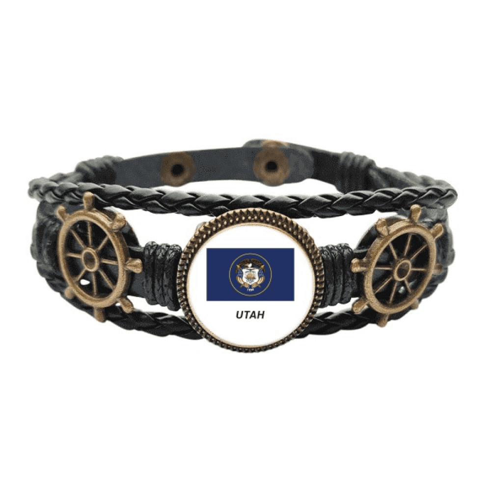 U.S. State Flag Contour Utah Leather Braided Ocean Bracelet Wristband ...