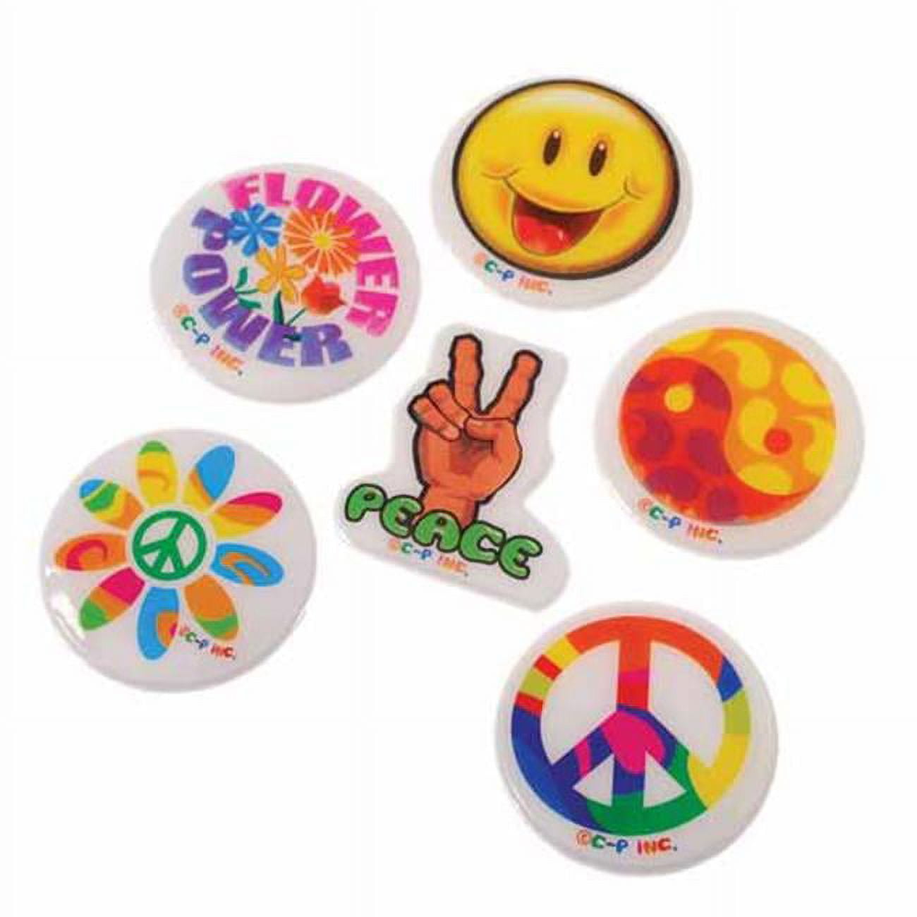 U. S. Toy Retro Hippie Love Peace Puffy 1" Plastic Party Favor Stickers ...