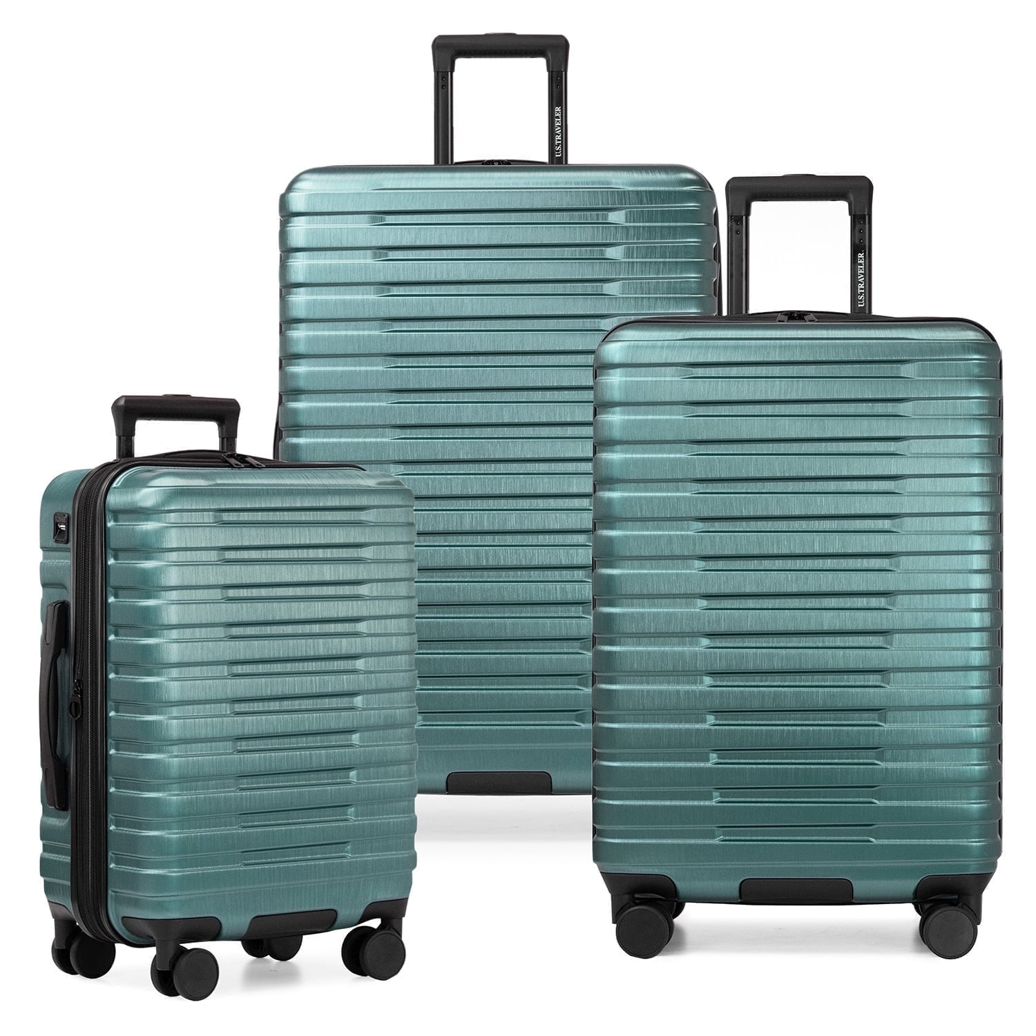 U.S. Traveler Boren Hardside Rugged Spinner Luggage Set w/ USB Port ...