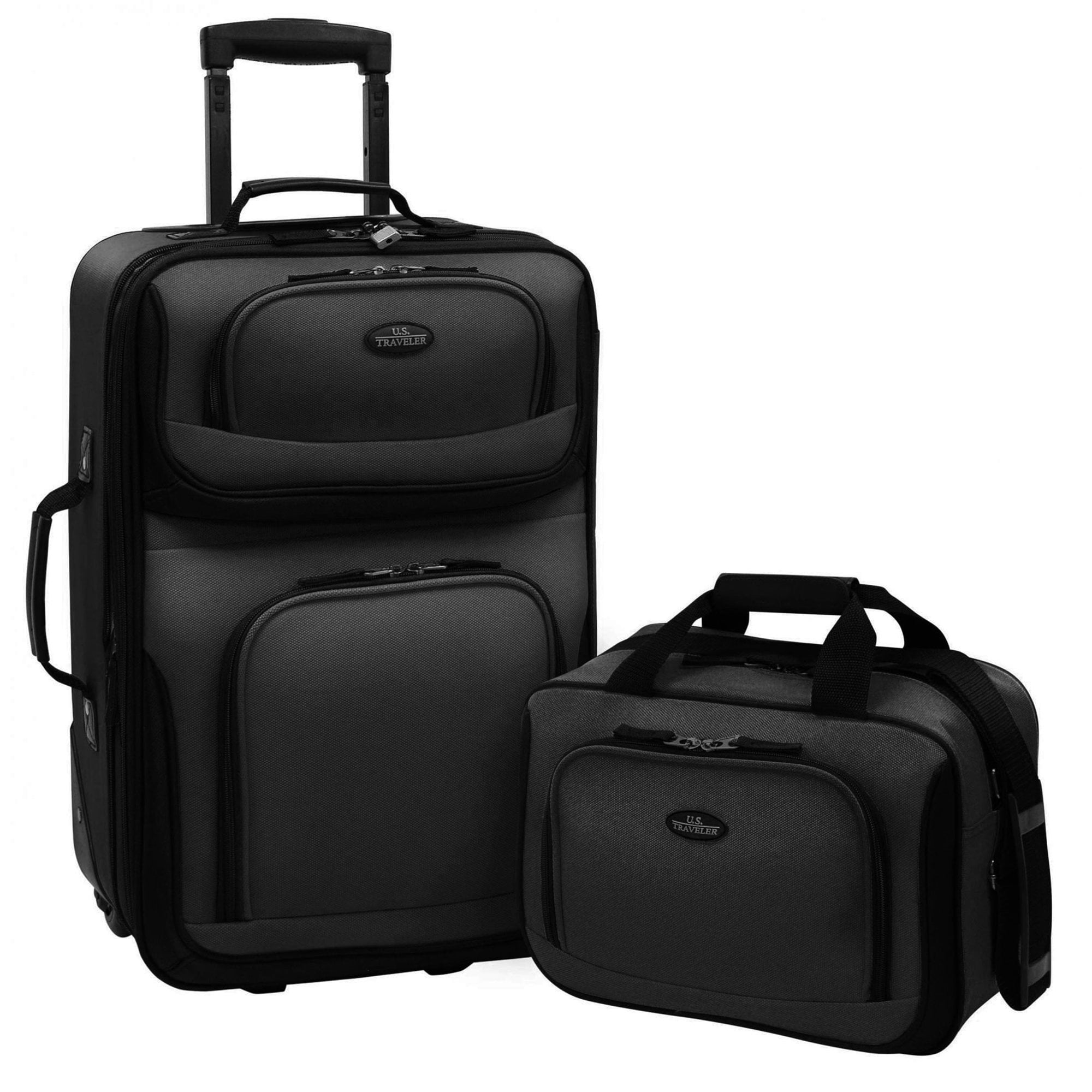 U.S. Traveler Rio Rugged Fabric Expandable Carry-on Luggage, 2 Wheel Rolling Suitcase, Black, 2 ...