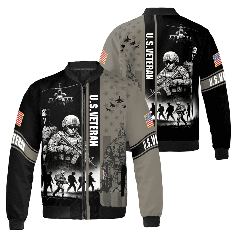 U.S. Veteran Bomber Jacket – Military Tribute Design with Soldiers ...
