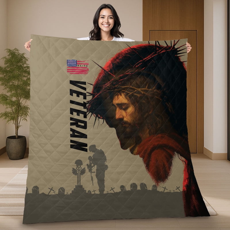 U.S Veteran Memorial Quilt Blanket – Jesus with Crown of Thorns ...