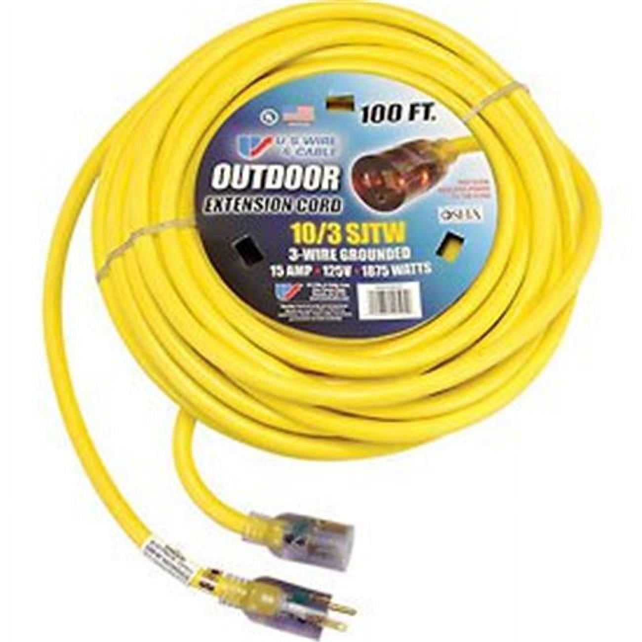 U.S. Wire 68100 100 Ft. Single Tap Extension Cord w/ Lighted Ends 10/3 ...