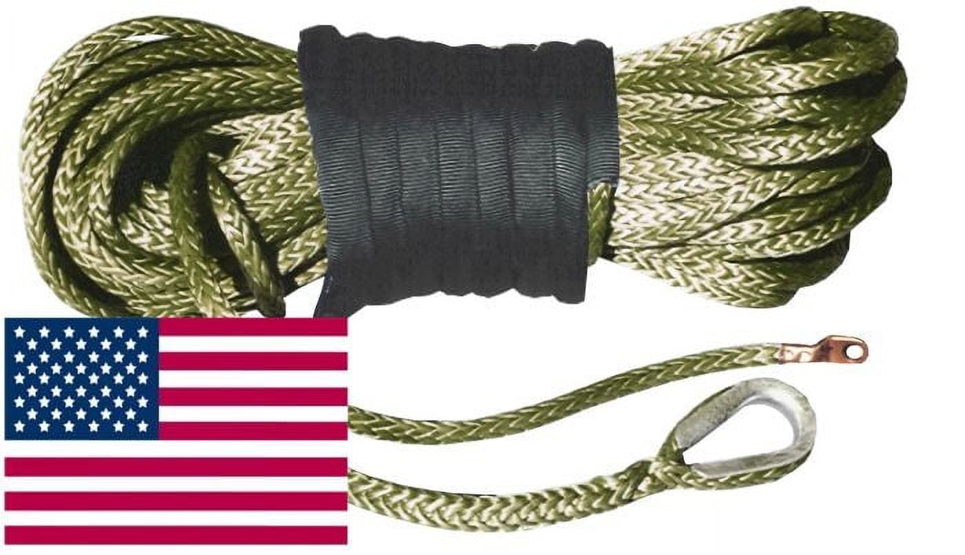 U.S. made AMSTEEL BLUE WINCH ROPE 3/16 inch x 50 ft - MILITARY OD Green ...
