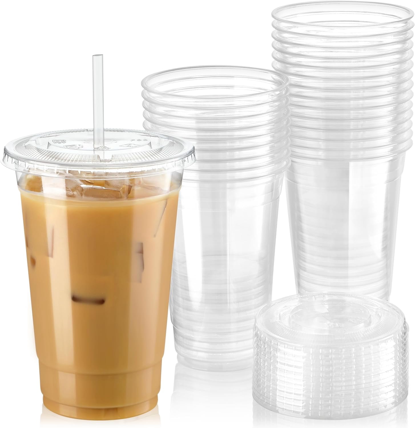 U-SHARE[600 Pack]20oz Clear Plastic Cups with Flat Lids, Disposable ...