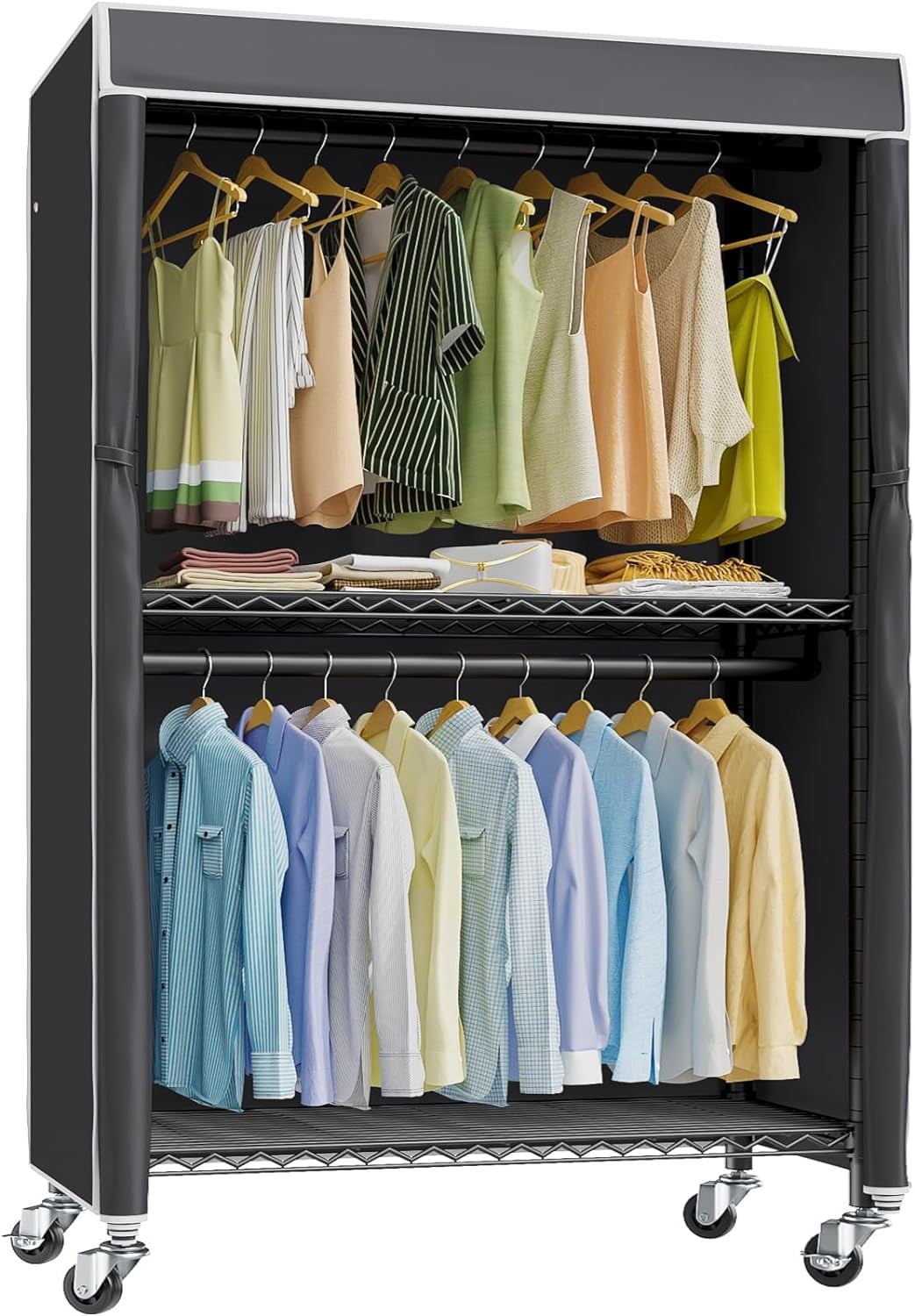 U-SHARE Heavy Duty Rolling Garment Rack with Cover Clothing Rack for ...