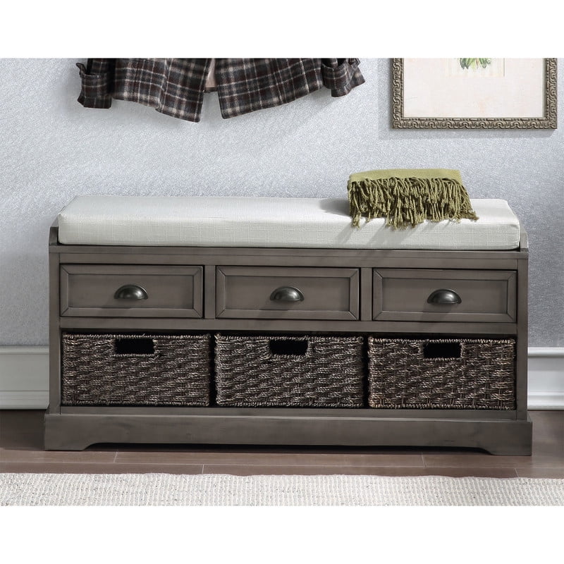 U_STYLE Homes Collection Wood Storage Bench with 3 Drawers and 3 ...