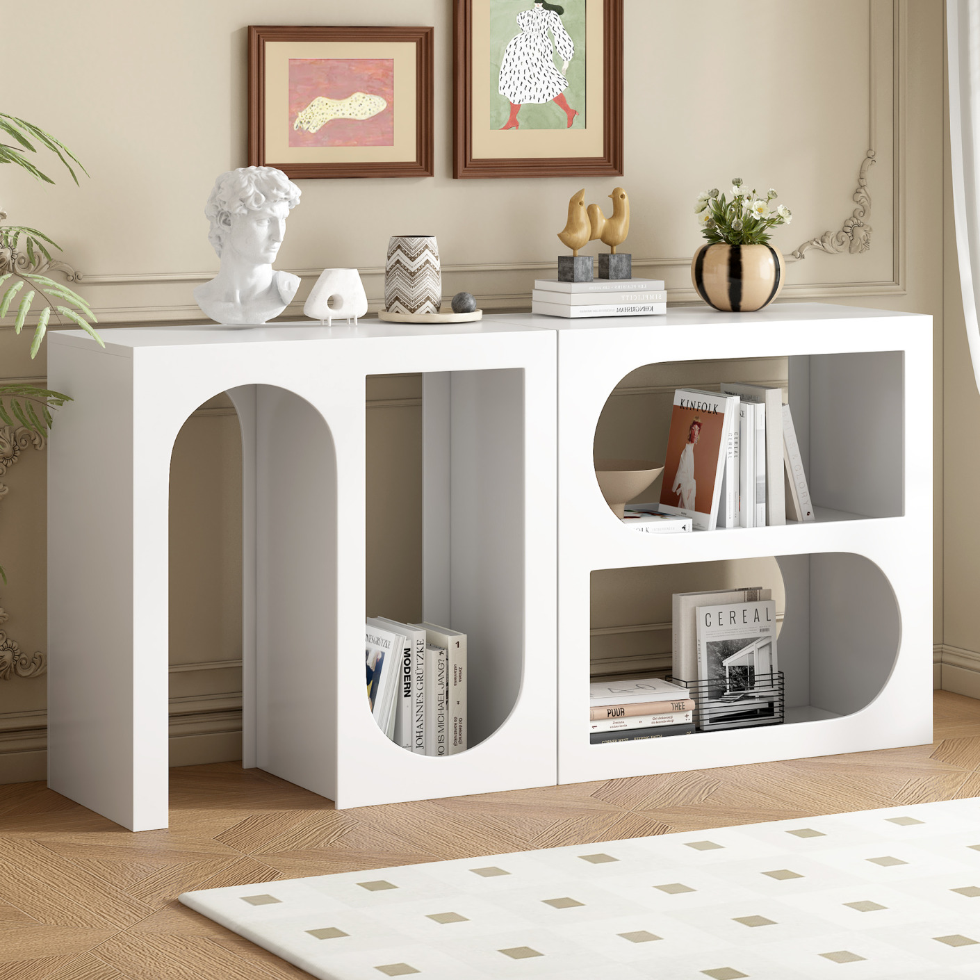 U_STYLE Modular Entryway Console Table with Rectangular Exterior and ...