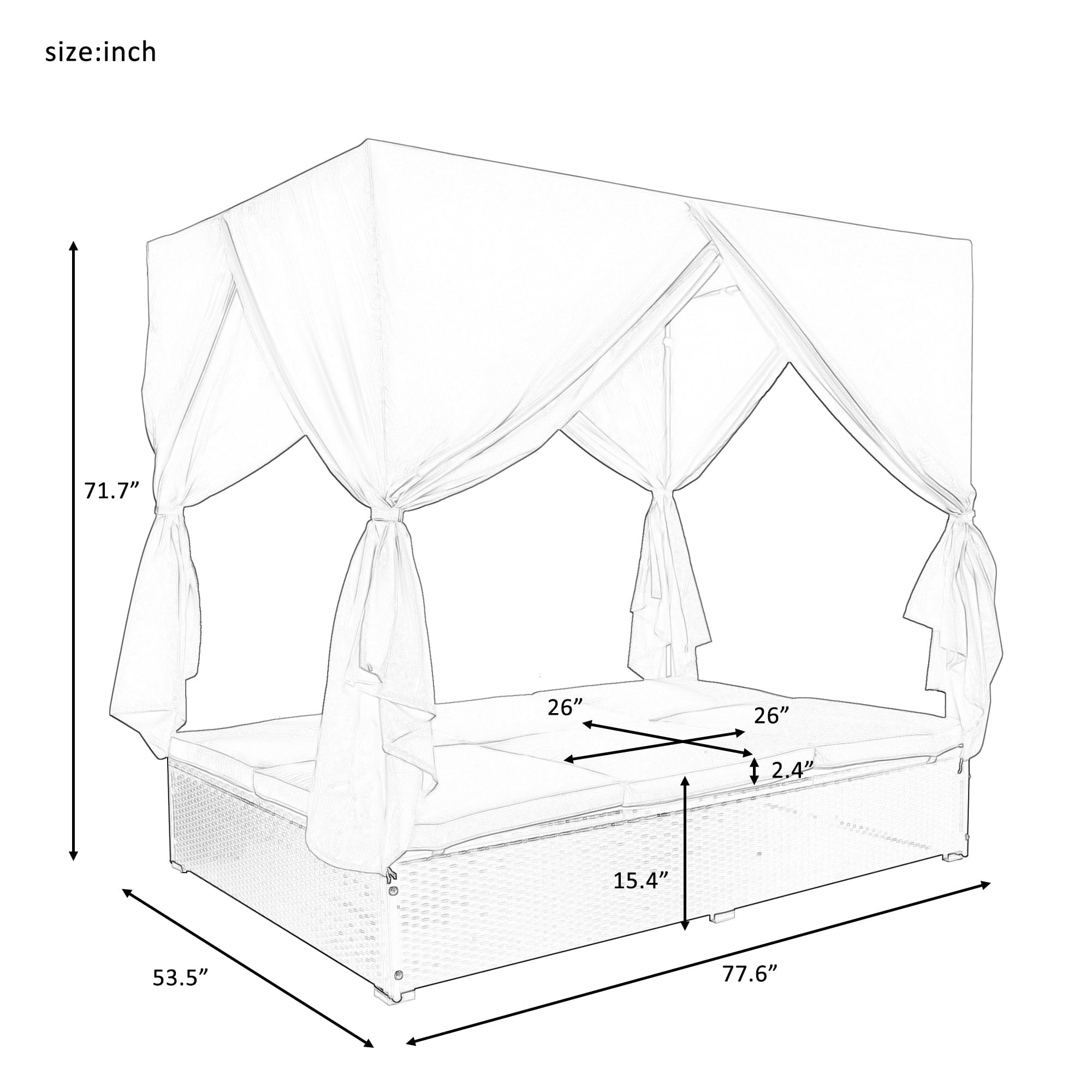 U_STYLE Outdoor Patio Wicker Sunbed Daybed with Cushions, Adjustable ...