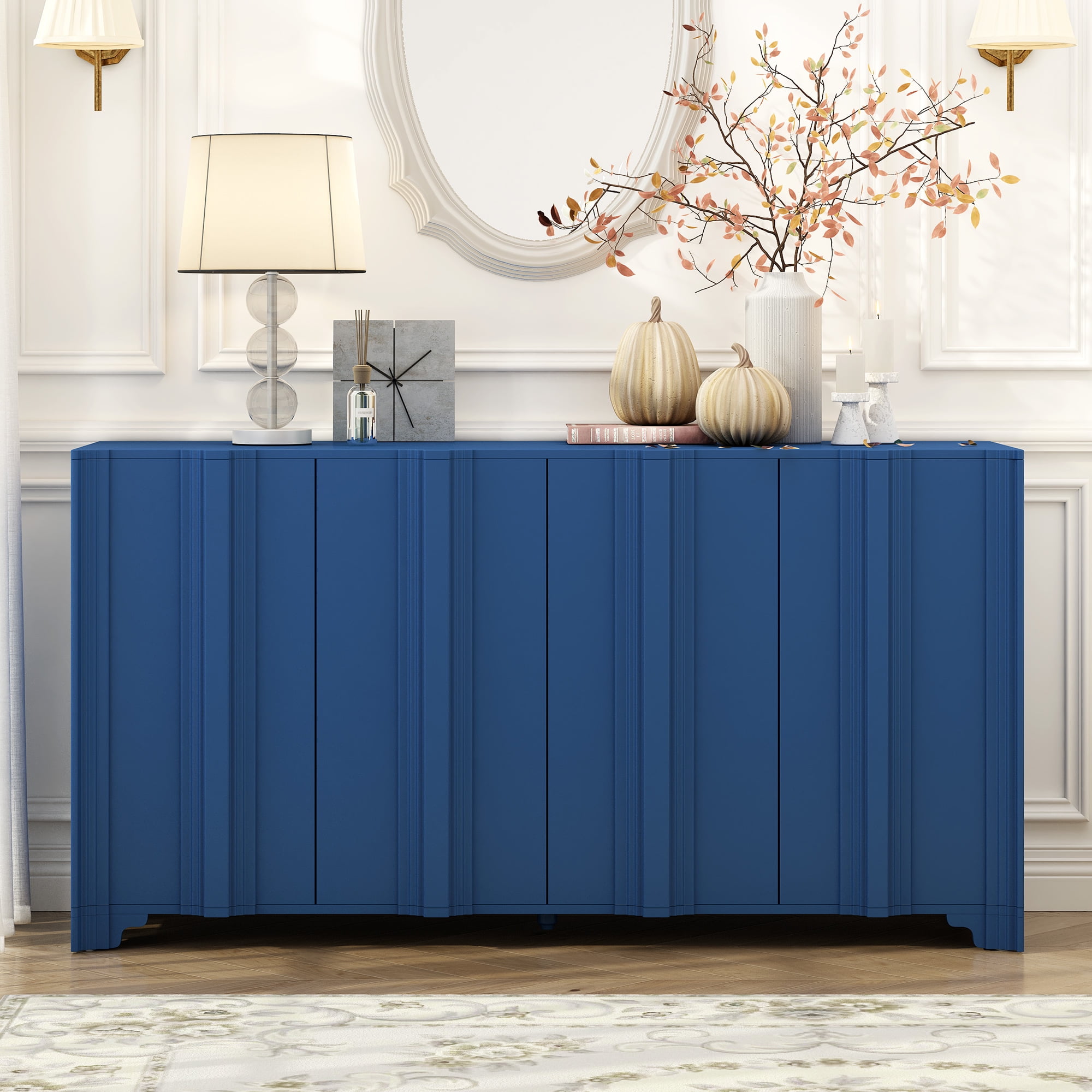U_STYLE Sophisticated 4-Door Sideboard Adorned with Intricate Linear ...