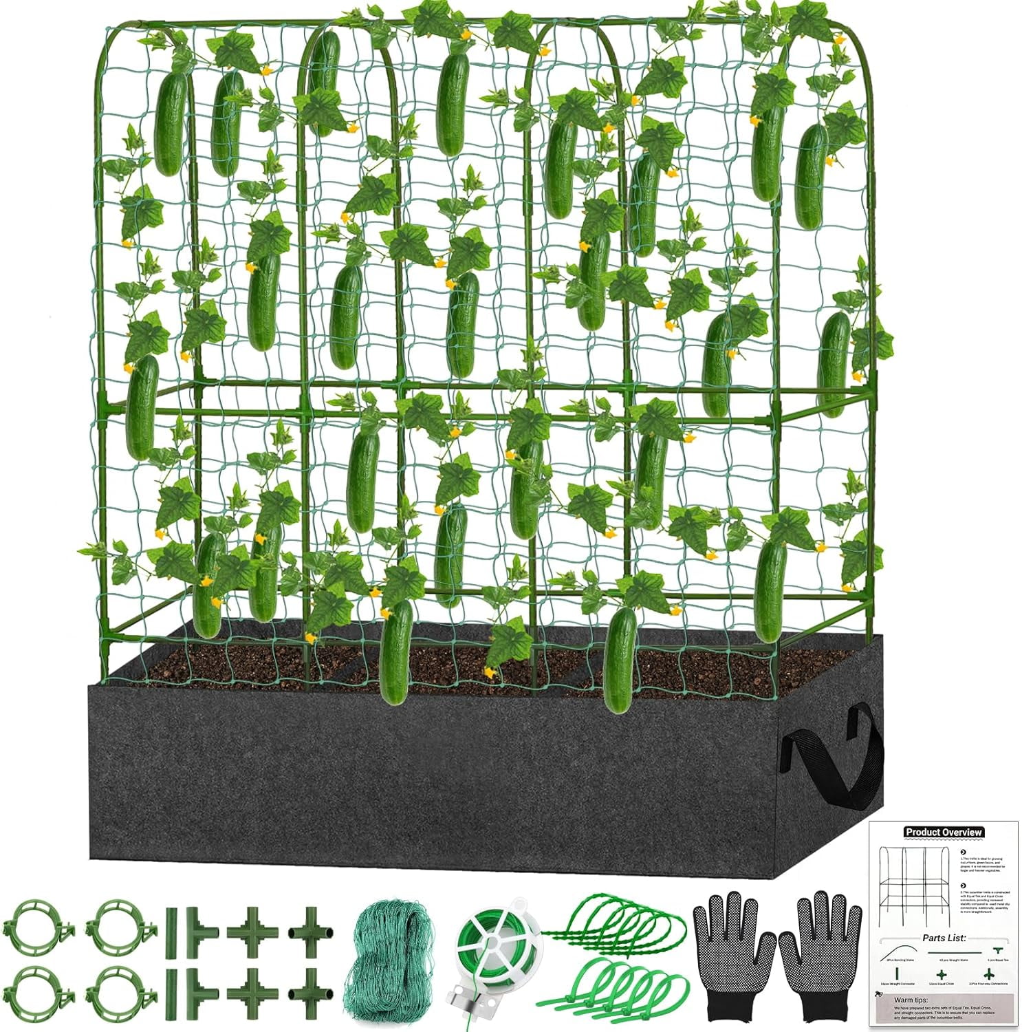 U-Shape Cucumber Trellis with Fabric Raised Garden Bed 65x50 Inch Metal ...
