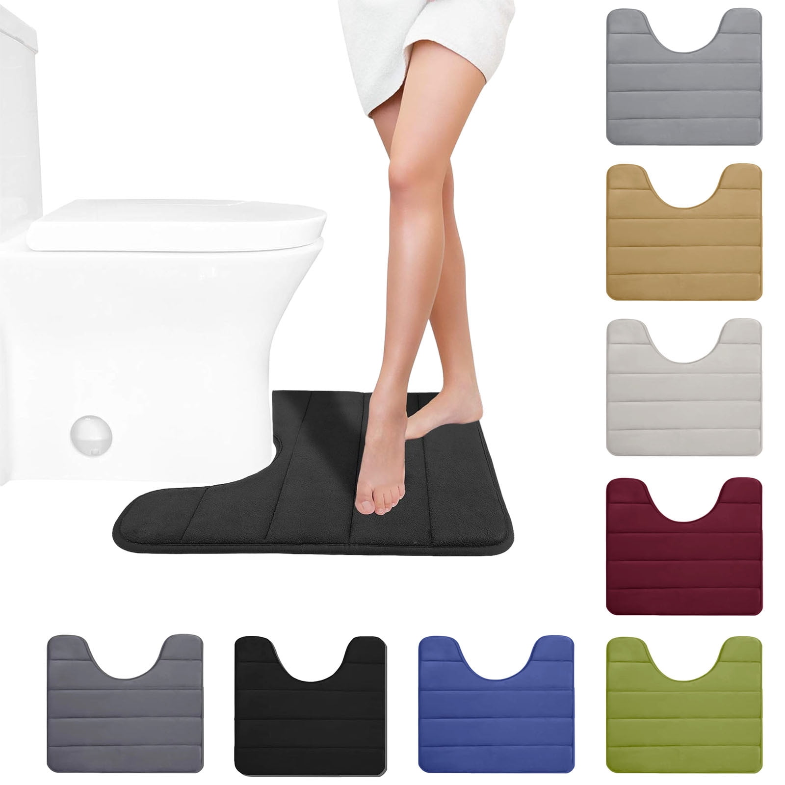 U-Shape Foam Bath Mat, 16x20in Toilet Rug, Non-Slip Rubber Back ...