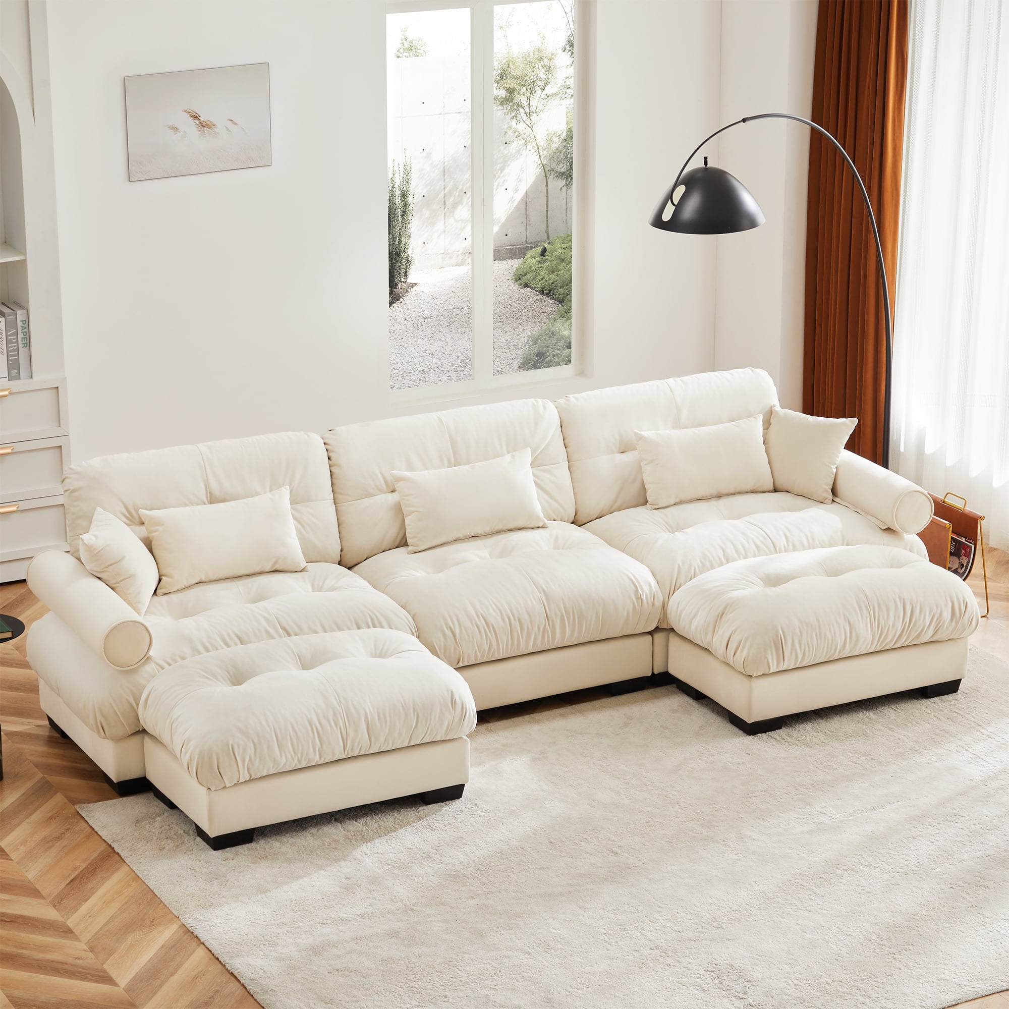 U Shape Modular Sectional Sofa Couch in Cream Velvet - 3 Seat ...