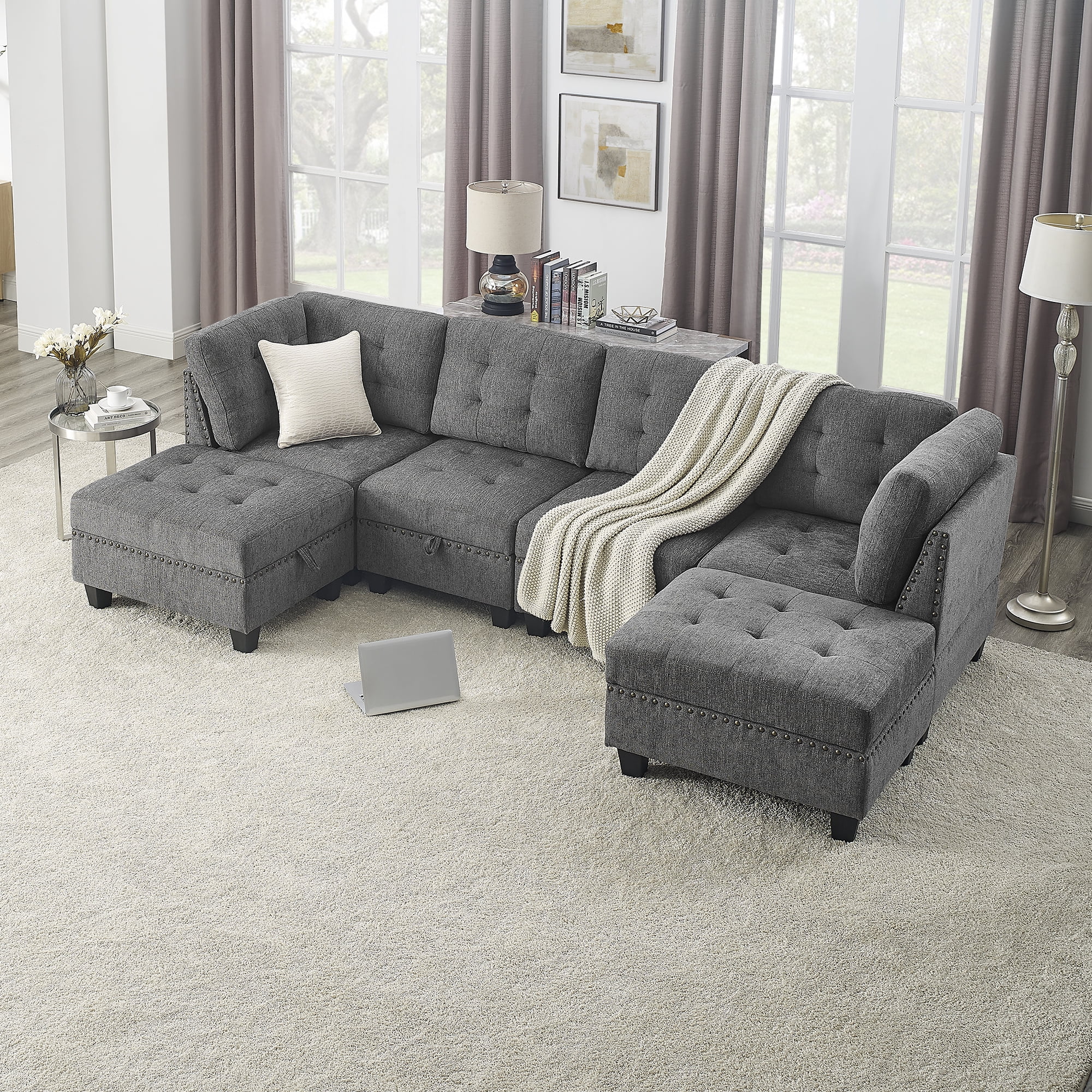 U shape Modular Sectional Sofa,DIY Combination,includes Two Single ...