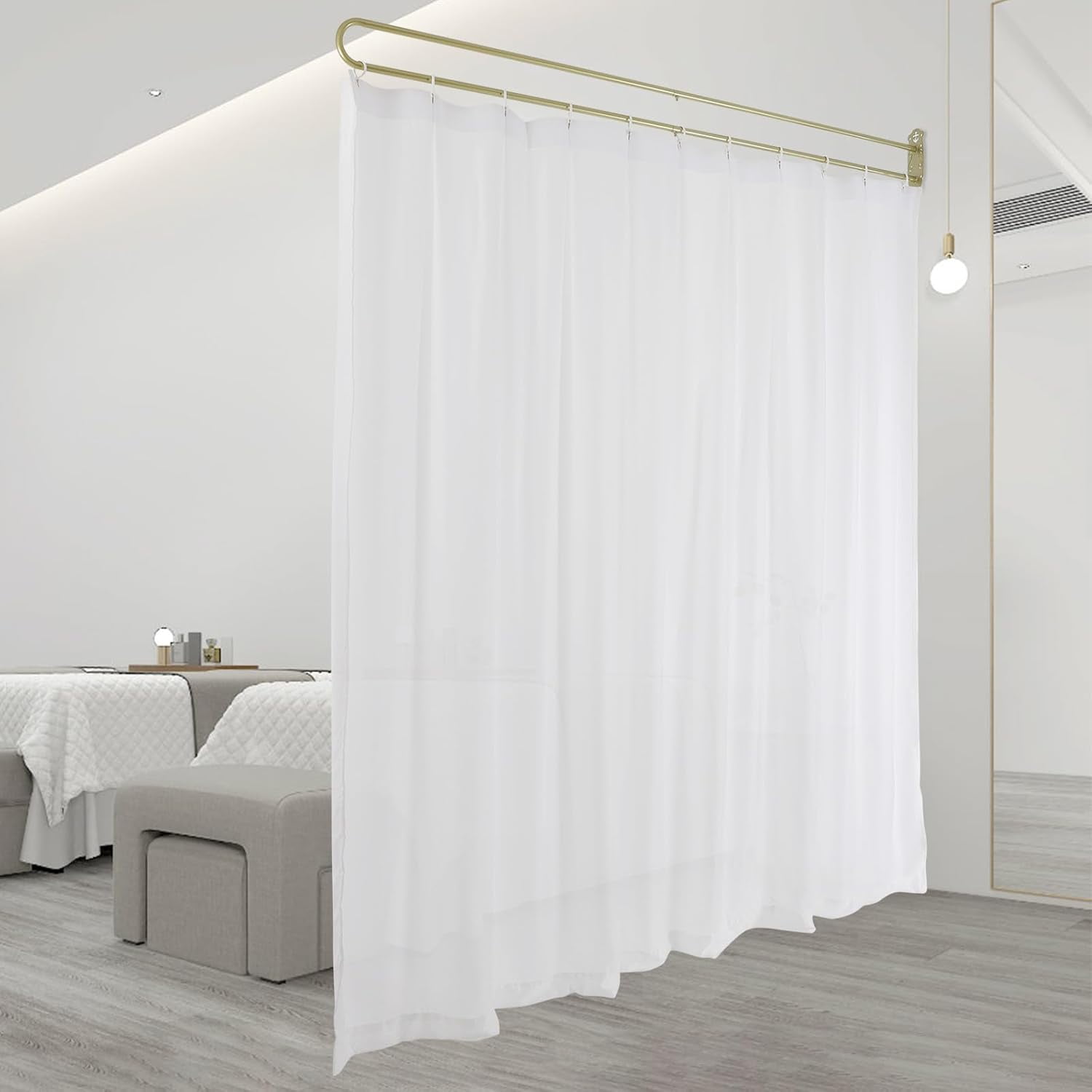 U-Shape Privacy Partition Curtain with Rod, 78.7" Wide White Velvet ...