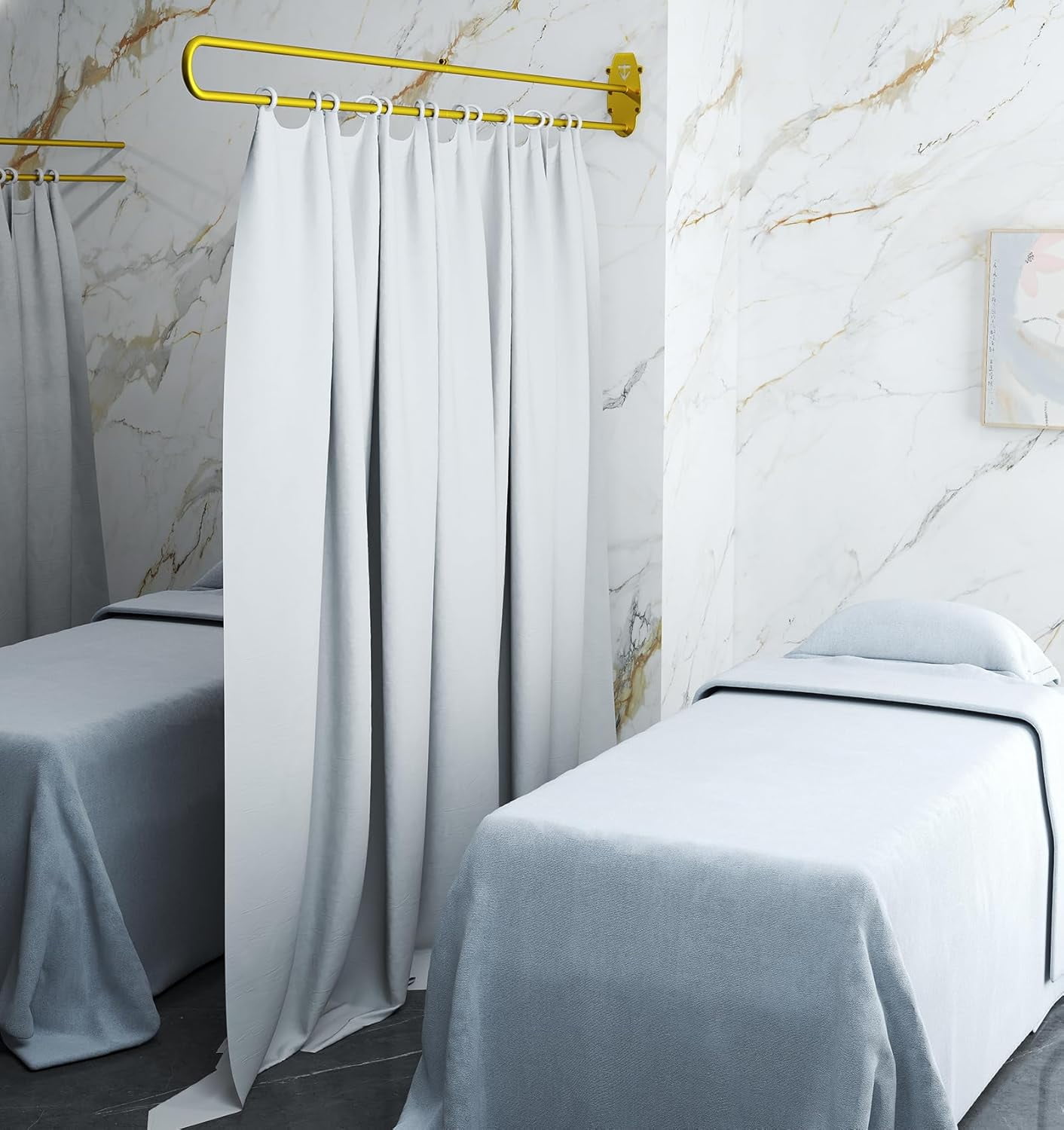 U-Shape Privacy Partition Curtains, Wall-Mounted Room Divider with ...