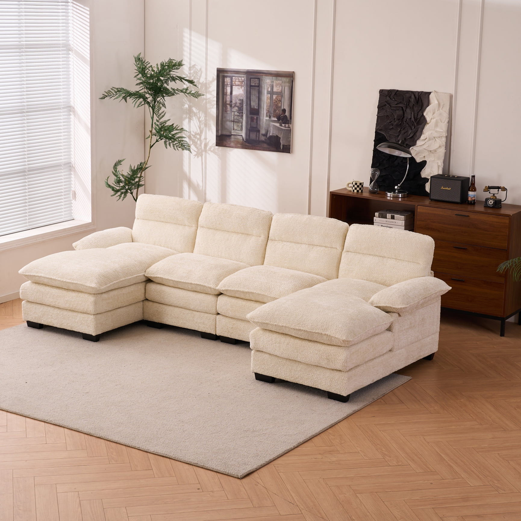 U Shape Sectional Sofa Cloud Couch for Living Room, 114" Comfy Modular ...