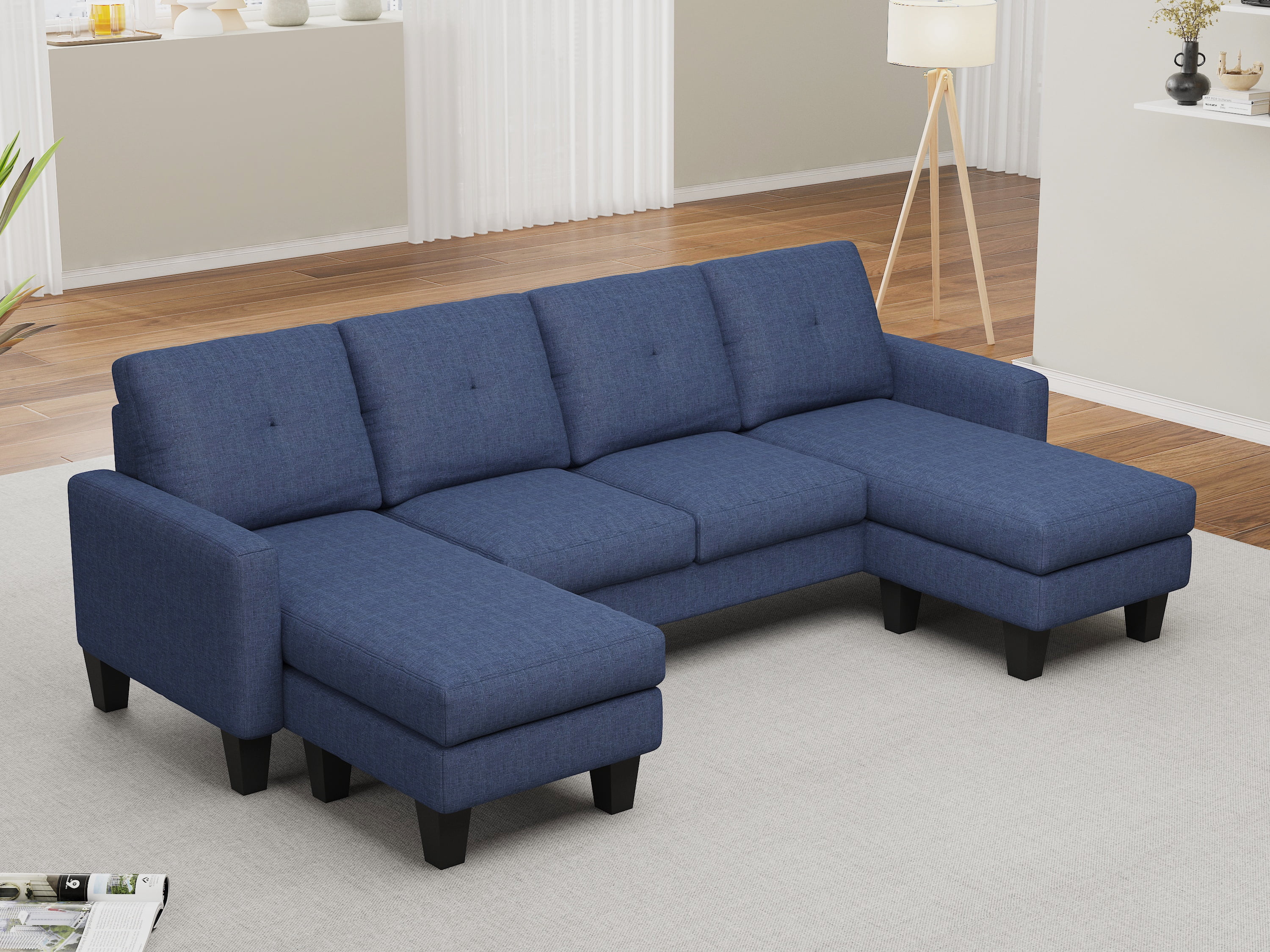 U-Shape Sectional Sofa Couch, Linen Fabric Upholstered with Double ...