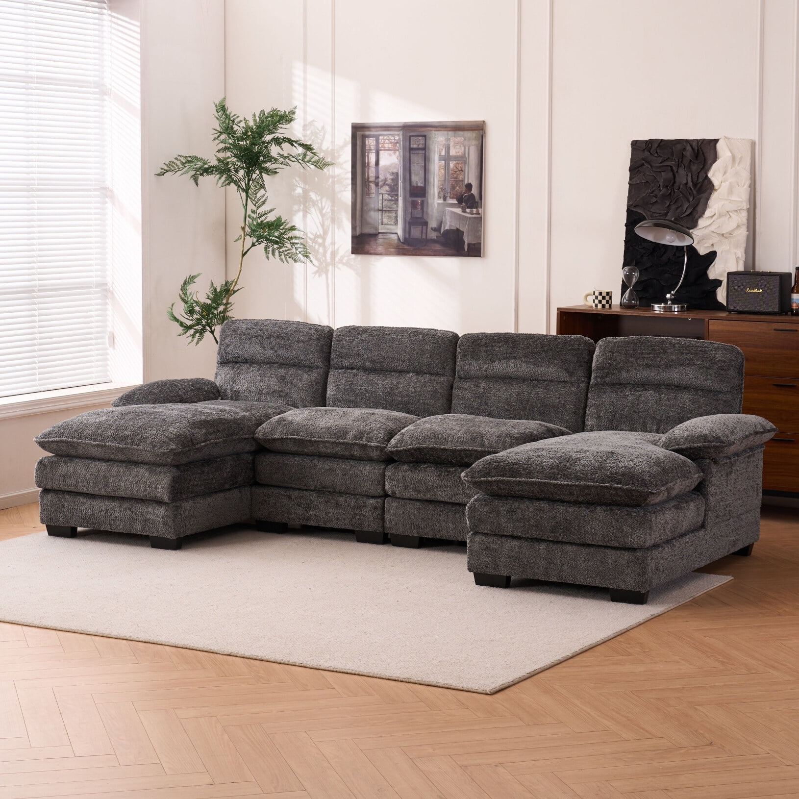 U Shape Sectional Sofa Couch, Modern Deep 4-Seat Sofa Couch with Chaise ...