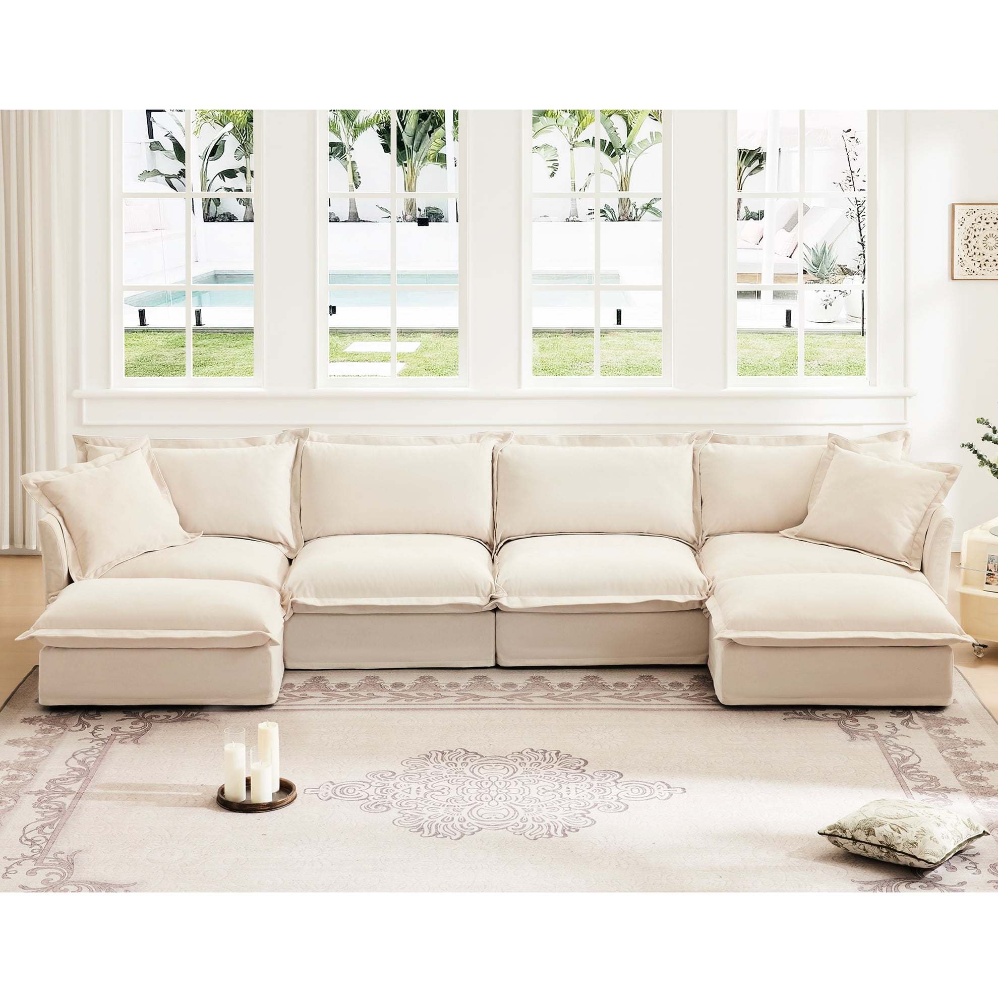 U Shape Sectional Wide , 4 Seater, Chenille Fabric, Deep Seat Comfy ...