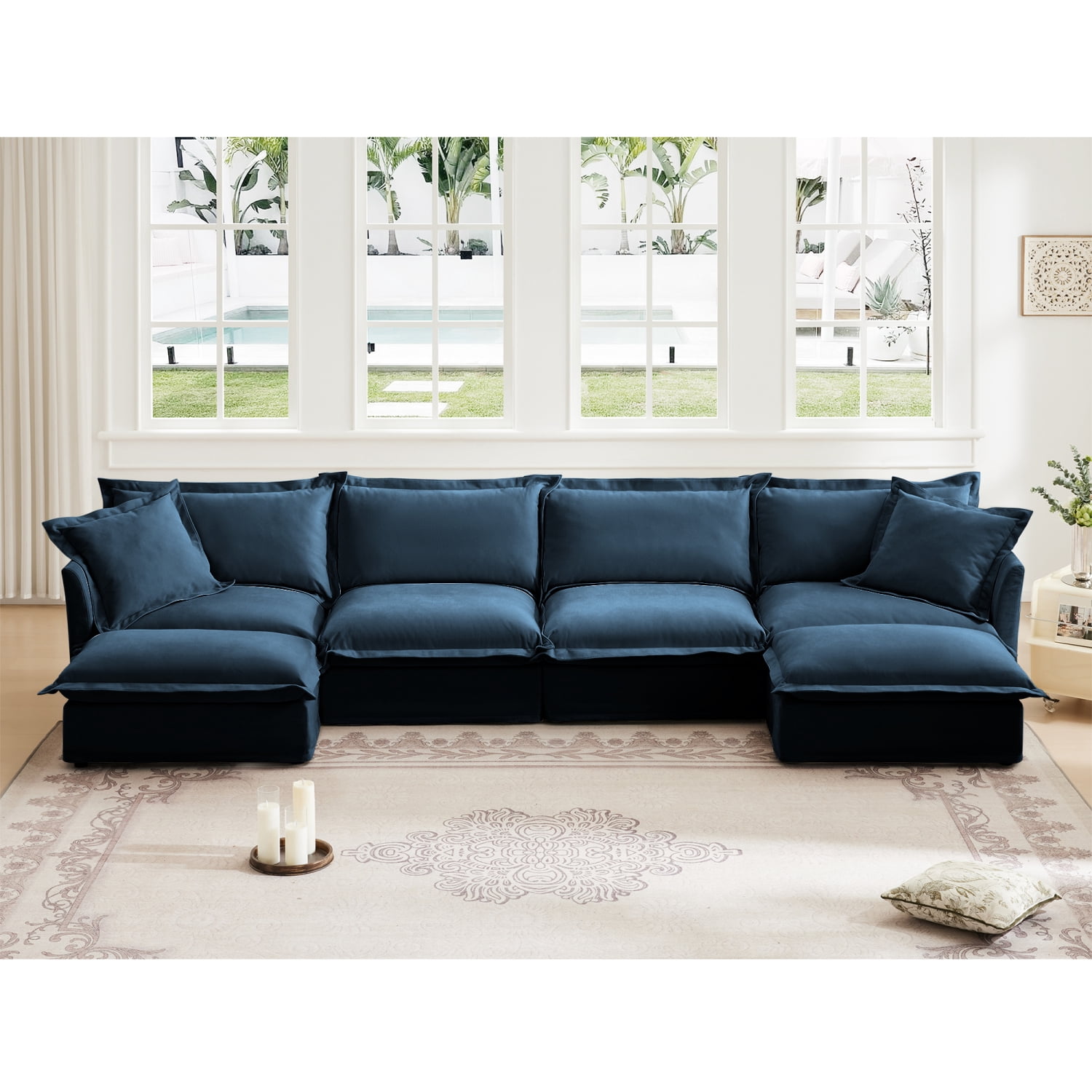 U Shape Sectional Wide and Deep Seat Sofa Couch, 4 Seater Sofa with ...