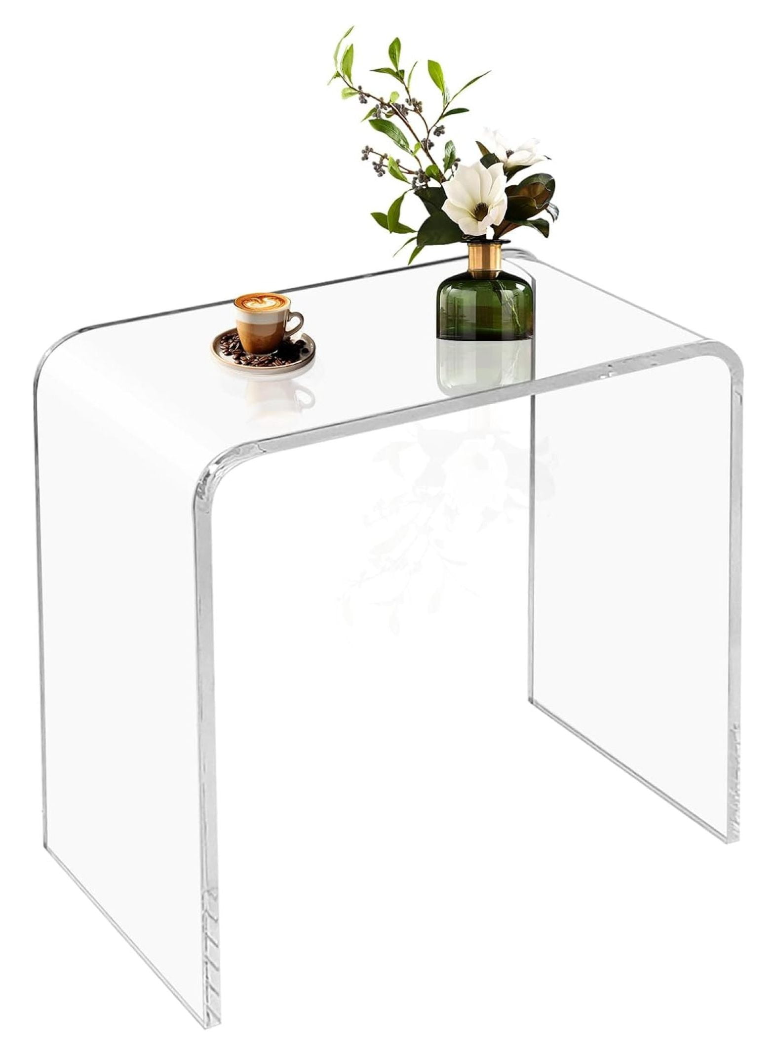 U-Shape Side Table,21" L x 12" W x 21" H x 3/5" Thick Clear End Table ...