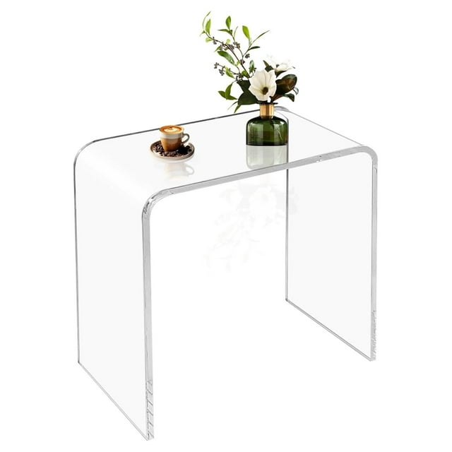 U-Shape Side Table,21" L x 12" W x 21" H x 3/5" Thick Clear End Table ...