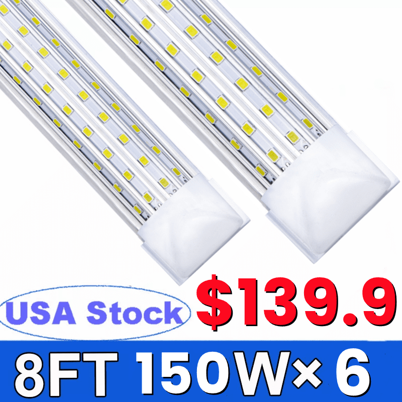 U Shape T8 8ft LED Shop Light Fixture Linkable, 150W Cold White 6000K 6 ...