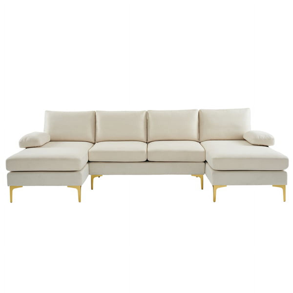 U-Shaped 4-Seater Indoor Sectional Sofa with Wooden Seat Frame, Metal ...