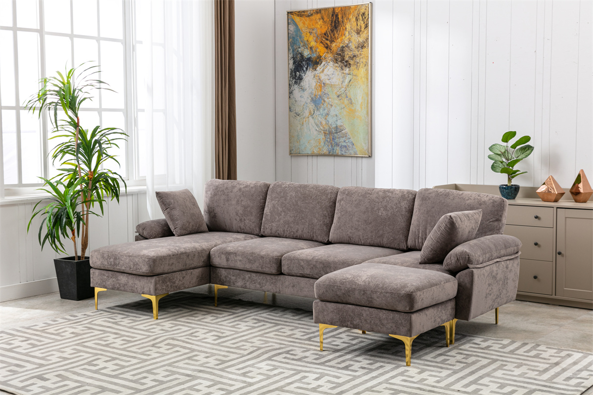 U-Shaped Accent Sofa Couches with Movable Soft Ottoman, Sectional Sofa ...