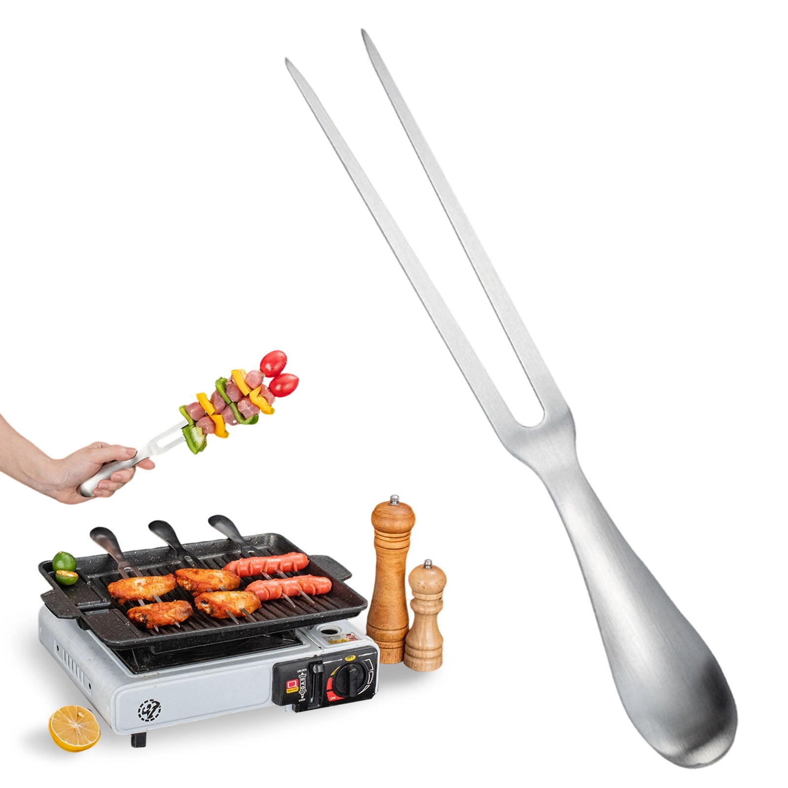 U-Shaped BBQ Fork 30.5x3cm | Stainless Steel Meat Fork with Wooden ...