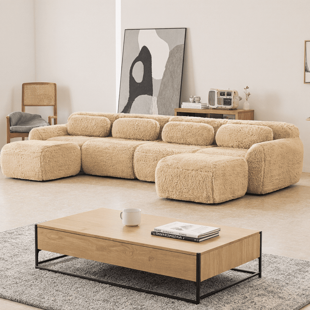 U-Shaped Boneless Sofa with 32D High-Density Sponge, Anti-Slip Bottom ...