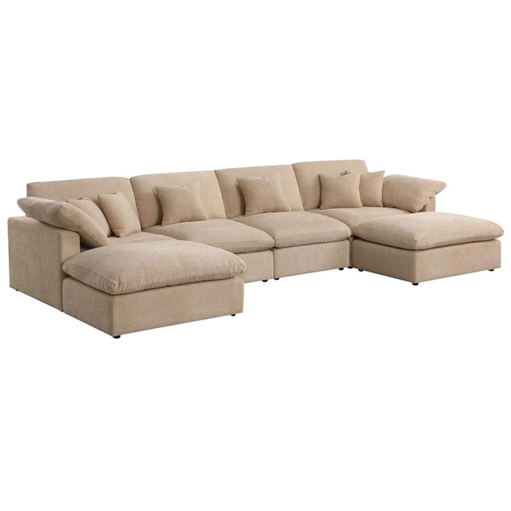 U-Shaped Chenille Sectional Sofa Cloud Couch with Ottoman Light Camel ...