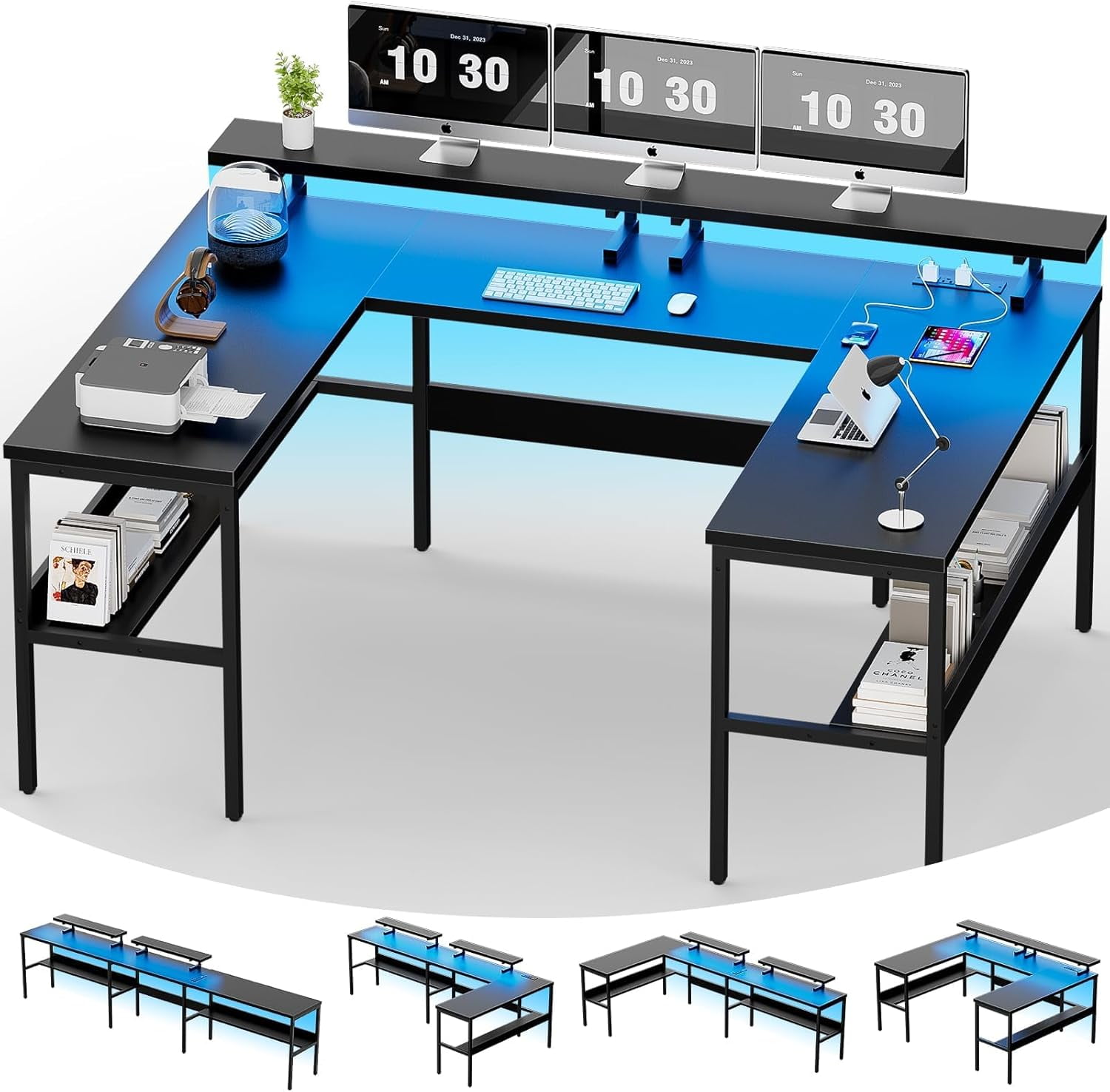 U Shaped Computer Desk, Customizable L Shaped Office Desk with ...