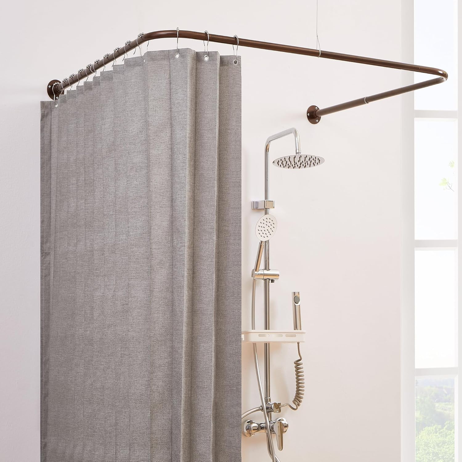 U Shaped Corner Shower Curtain Rod, [Both Sides: 23.6"-52", Middle: 31 ...
