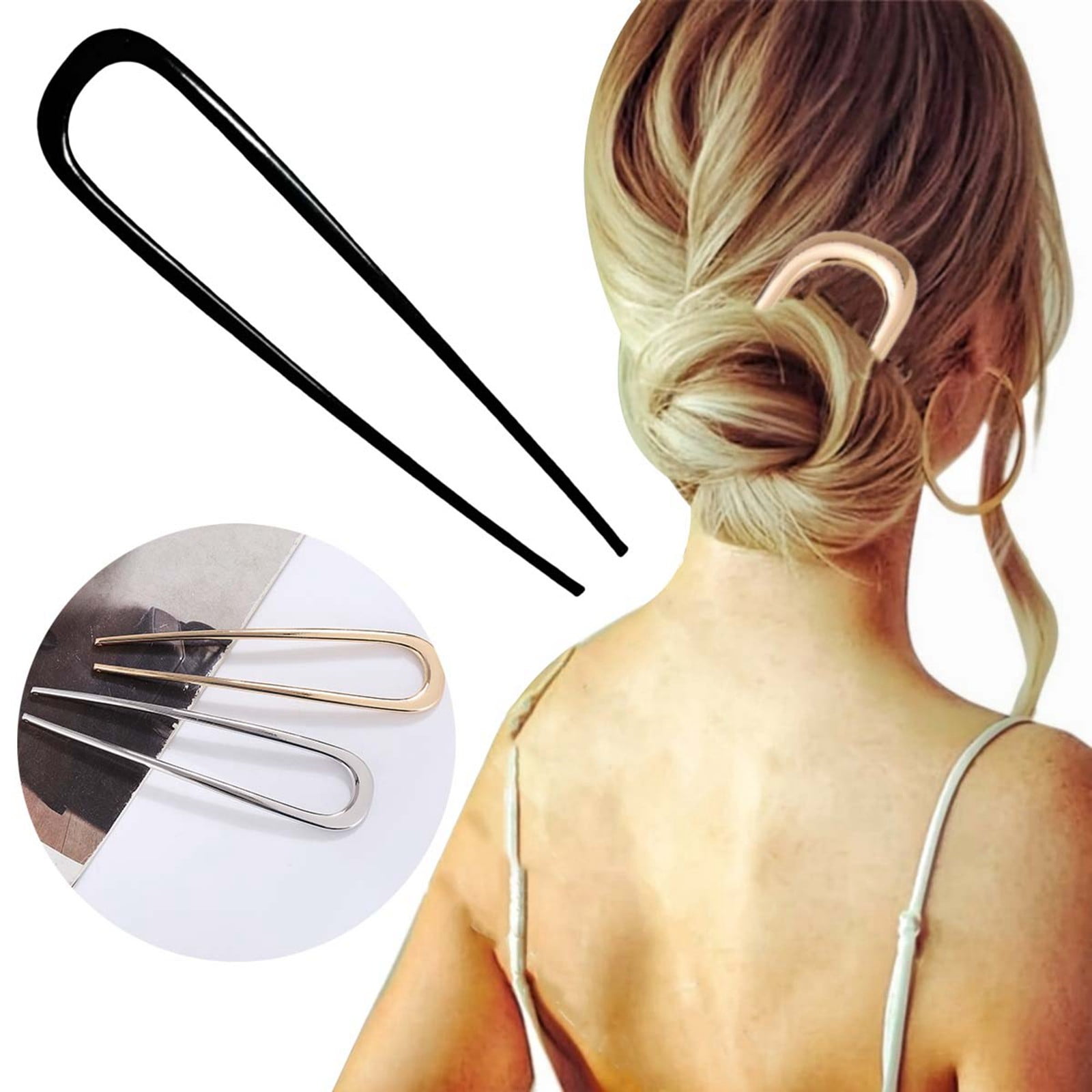 U Shaped Double Prong Hair Fork Metal Alloy Hairpin for Women Secure ...