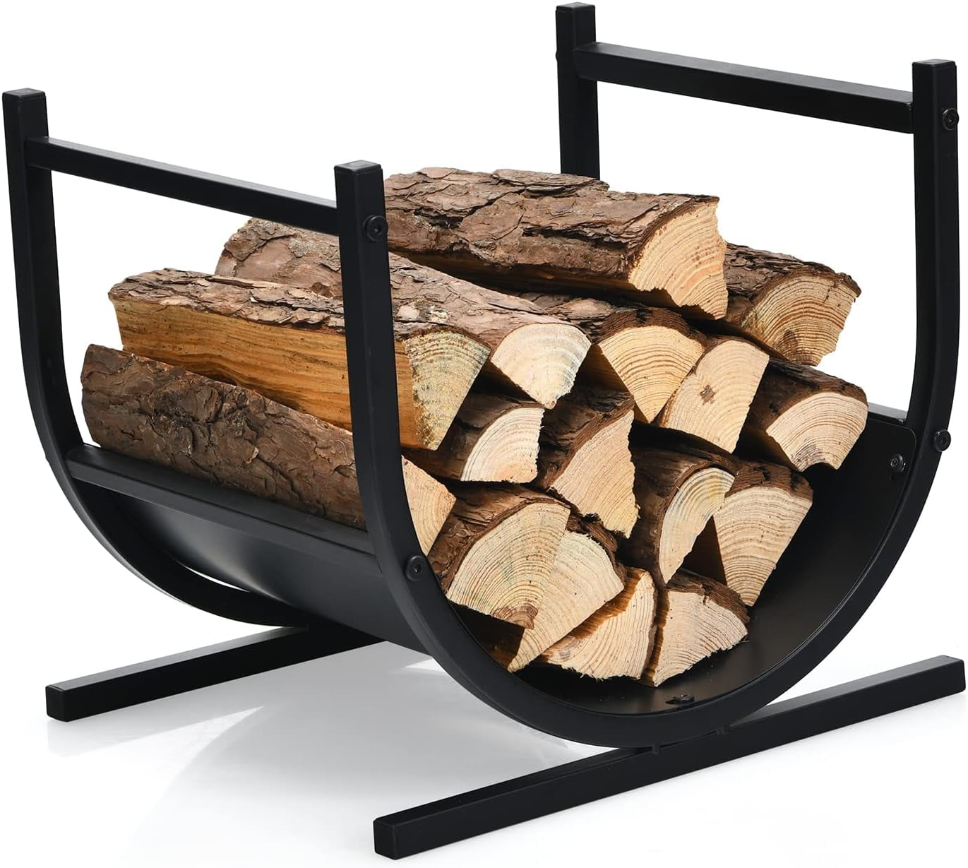 U-Shaped Firewood Rack, Patio Lumber Stacker Stand with Handles, Steel ...