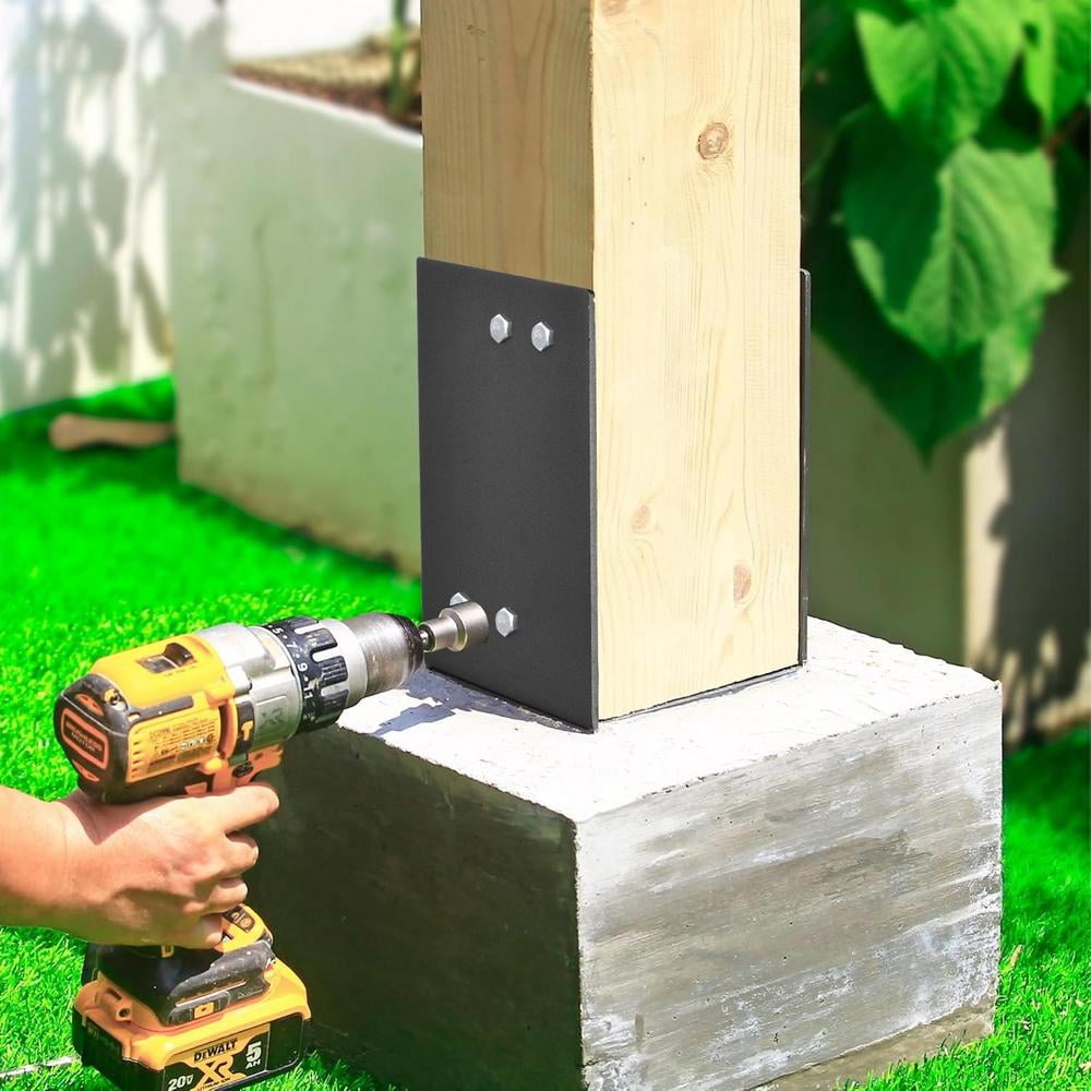 U-Shaped Galvanized Steel Deck Post Base Holder, 4-Piece Set for ...