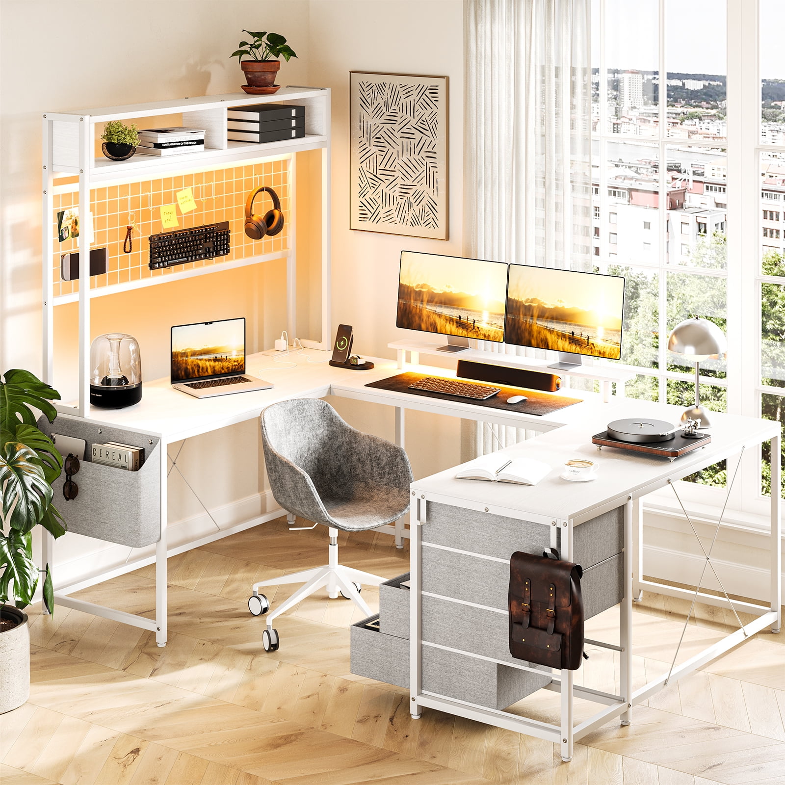 U Shaped Gaming Desk, 78" Large Reversible L Shaped Desk with LED ...