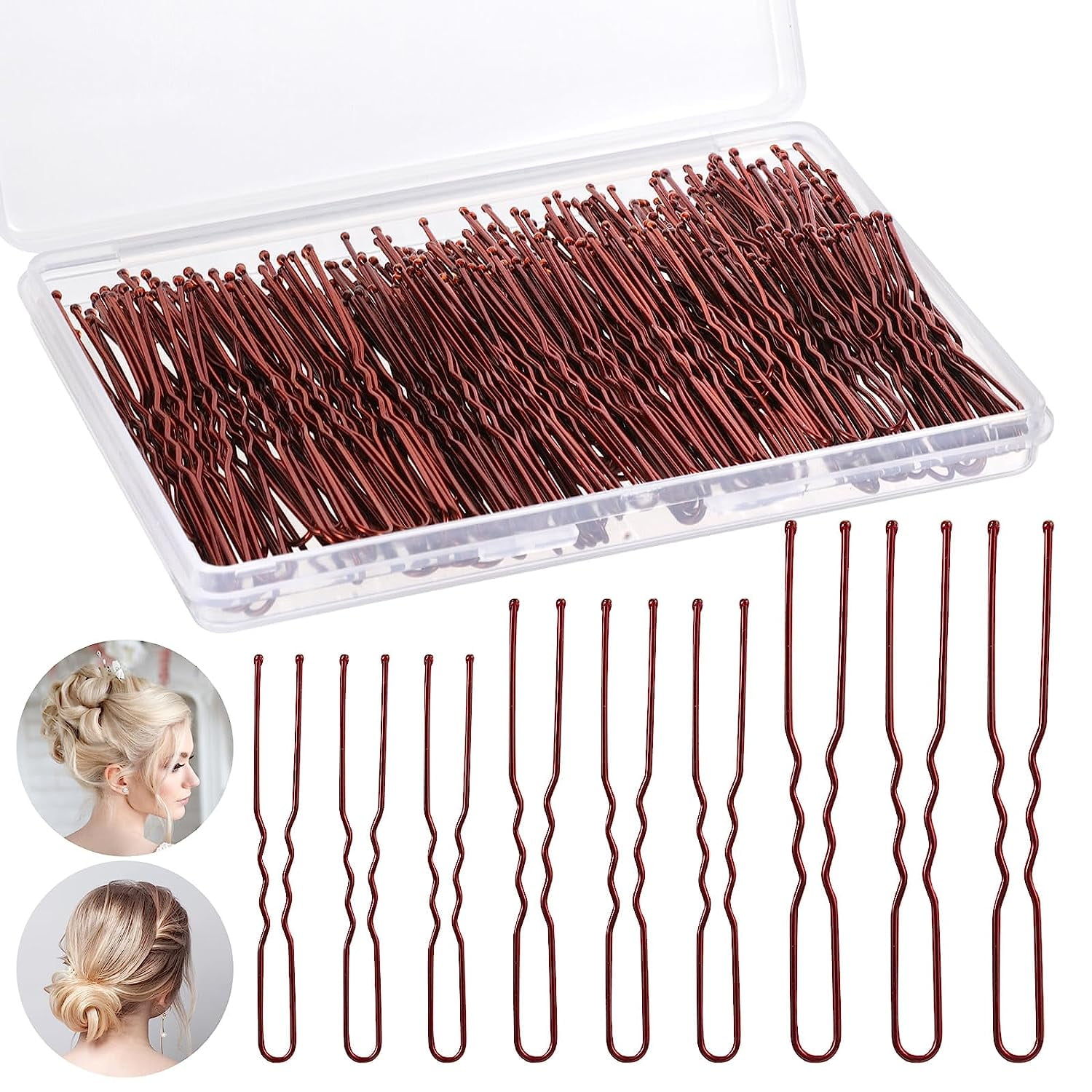 U Shaped Hair Pins Brown, 200 Count Assorted Size Metal Bun Pins with ...