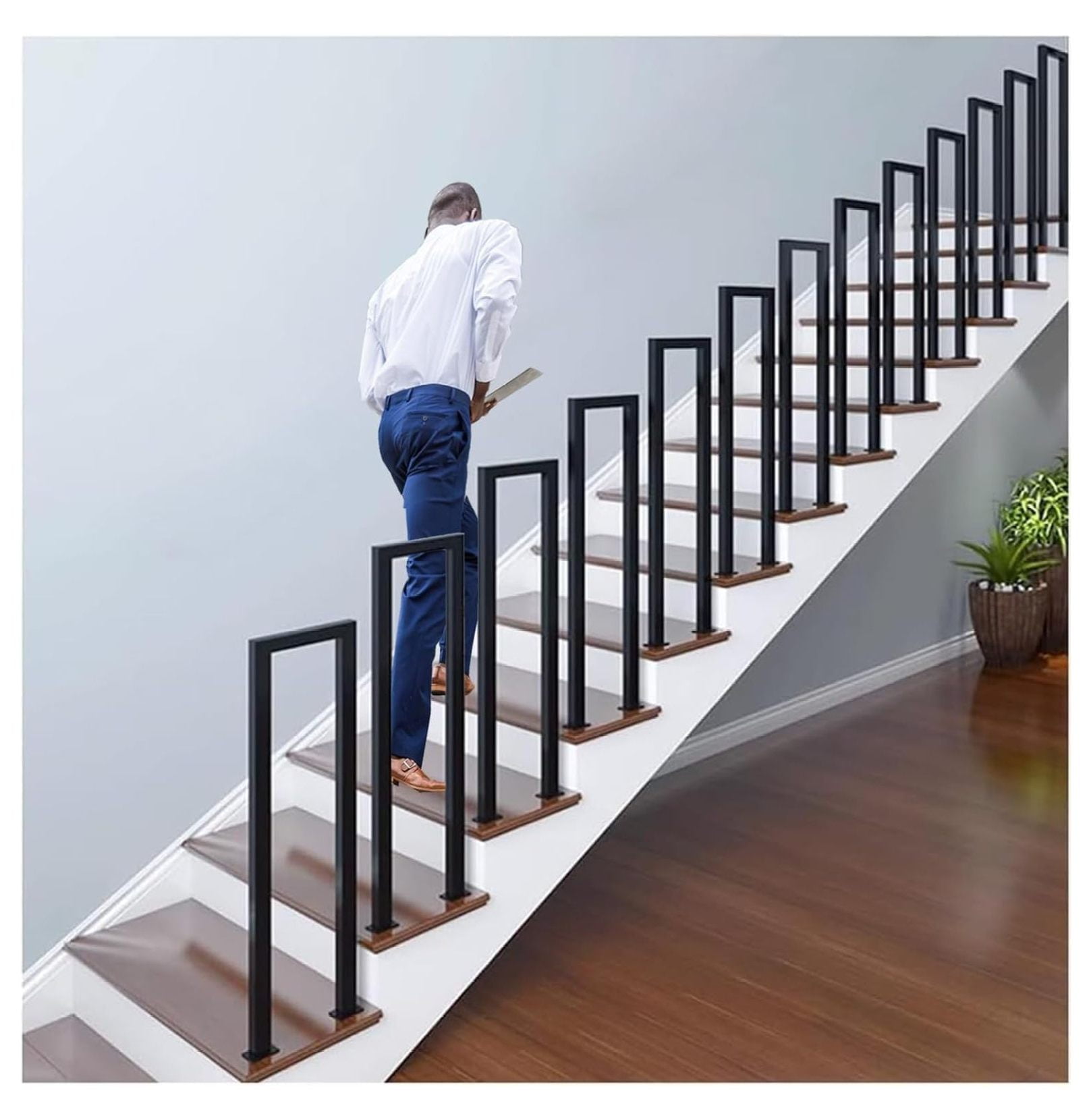 U Shaped Handrail, Indoor Stair Railing, Matte Black Railings for ...