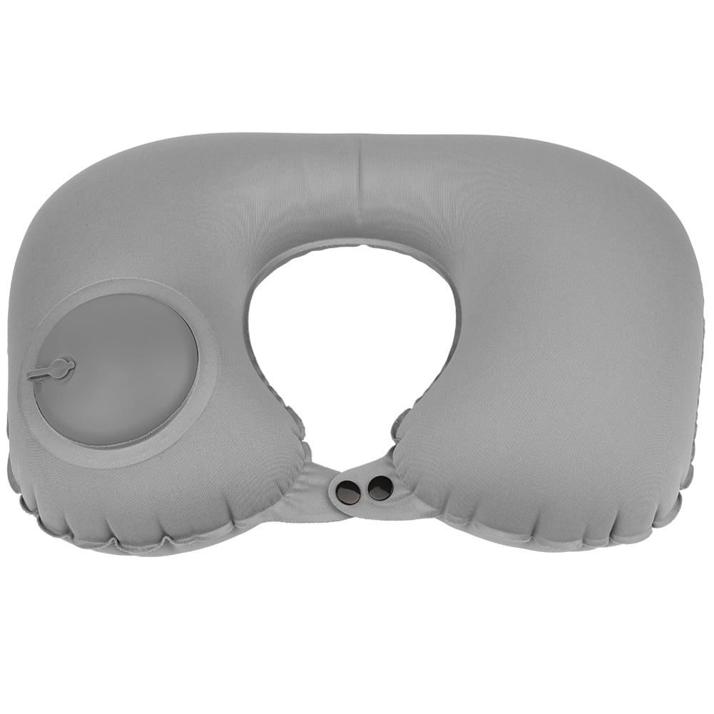U-Shaped Inflatable Travel Neck Pillow with Buckle Support - Gray ...